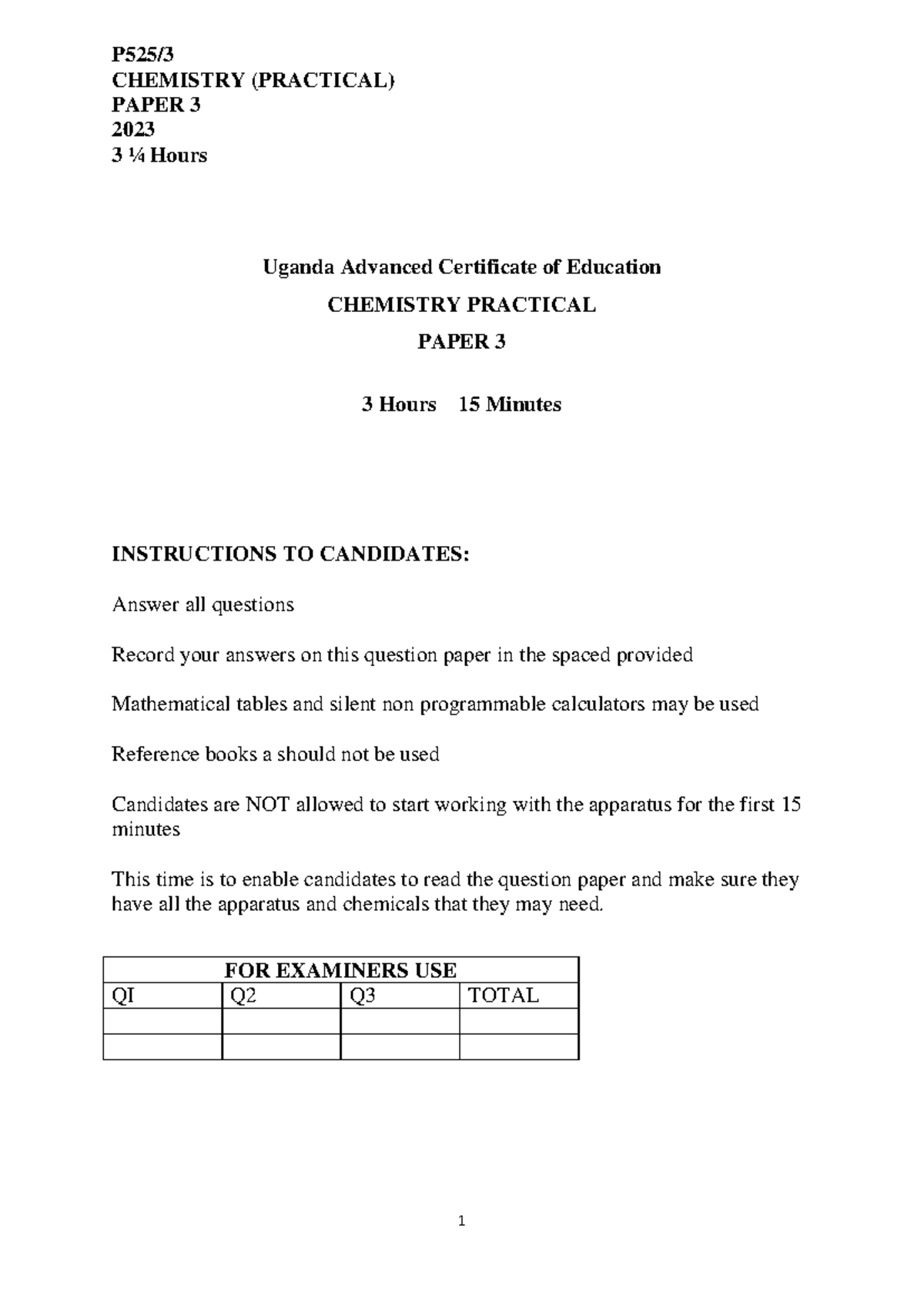 CHEMISTRY (PRACTICAL) PAPER 3 2023: Distribution Coefficient & Tests ...