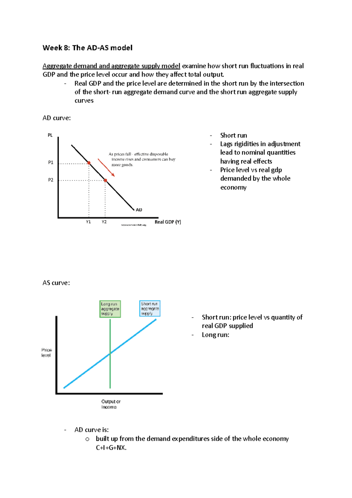 Week 8 - Lecture notes 8 - Week 8: The AD-AS model Aggregate demand and ...