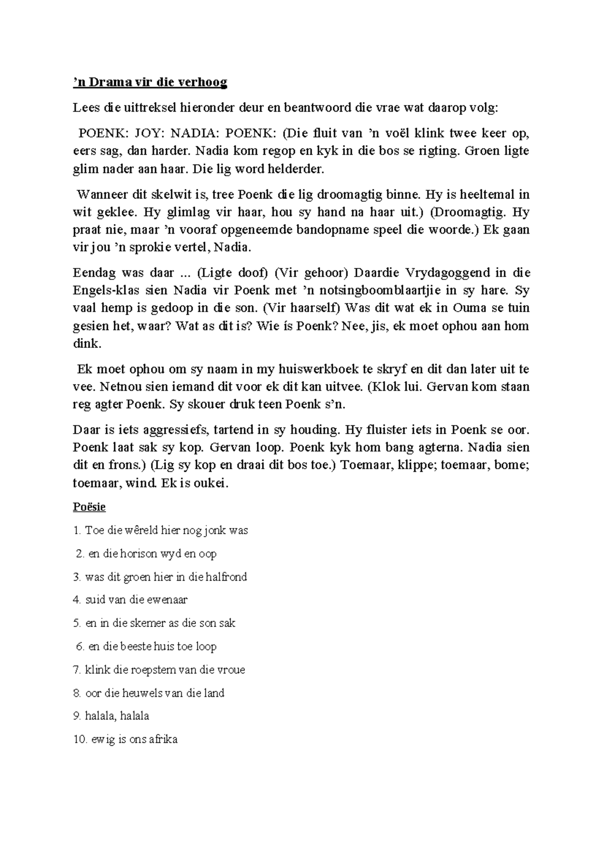 Afr Gr10 Drama - 'n Uittreksel van Betower die Drama - Studocu