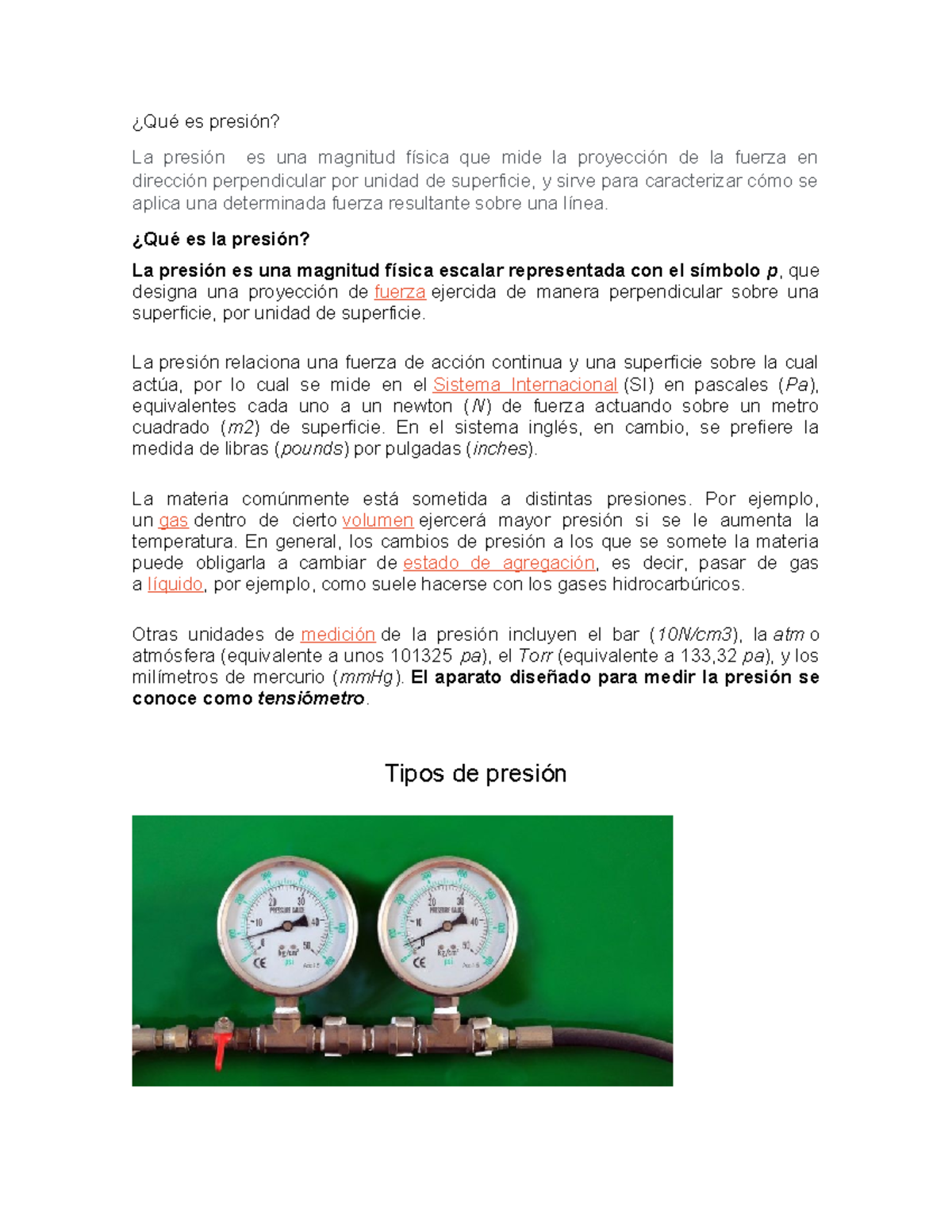 Presión: Conceptos y Tipos - Física 101 - Notas de Clase - Studocu
