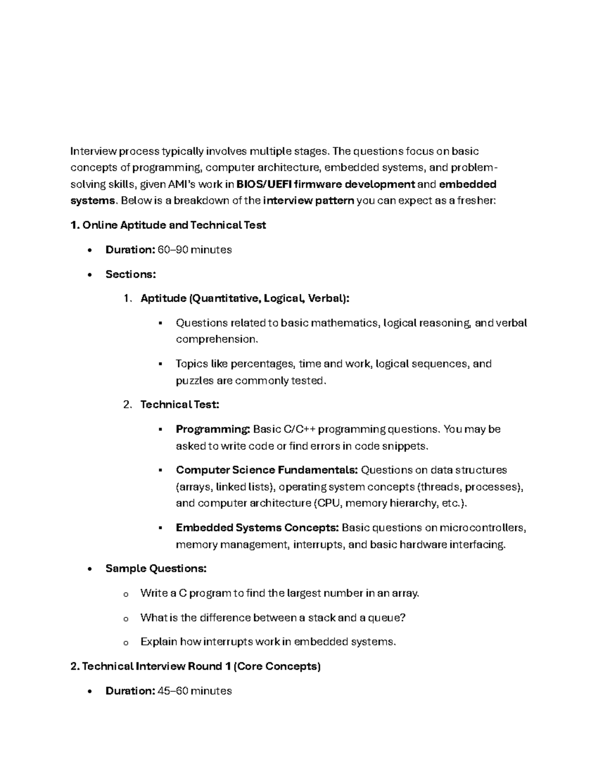 AMI Interview Preparation Guide for Freshers: Stages & Tips - Studocu
