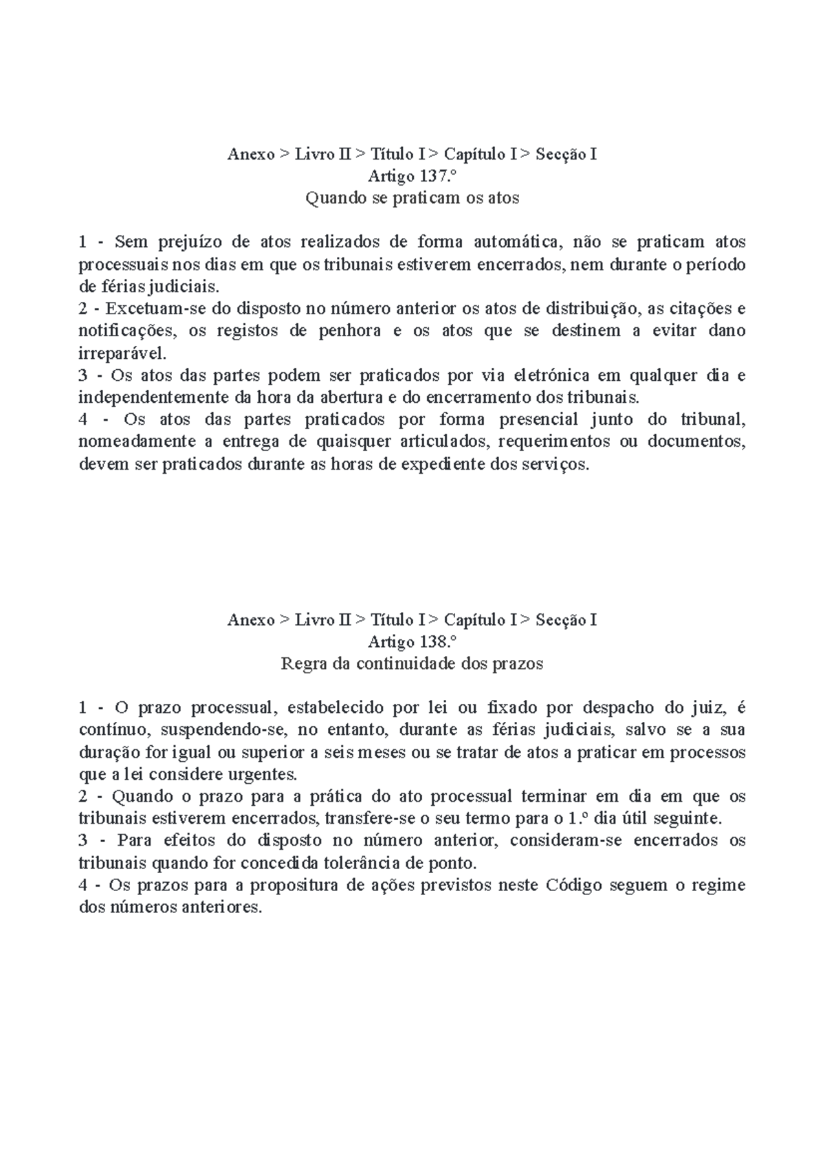 Normas sobre Prazos no CPC - Anexo Livro II, Título I, Capítulo I - Studocu