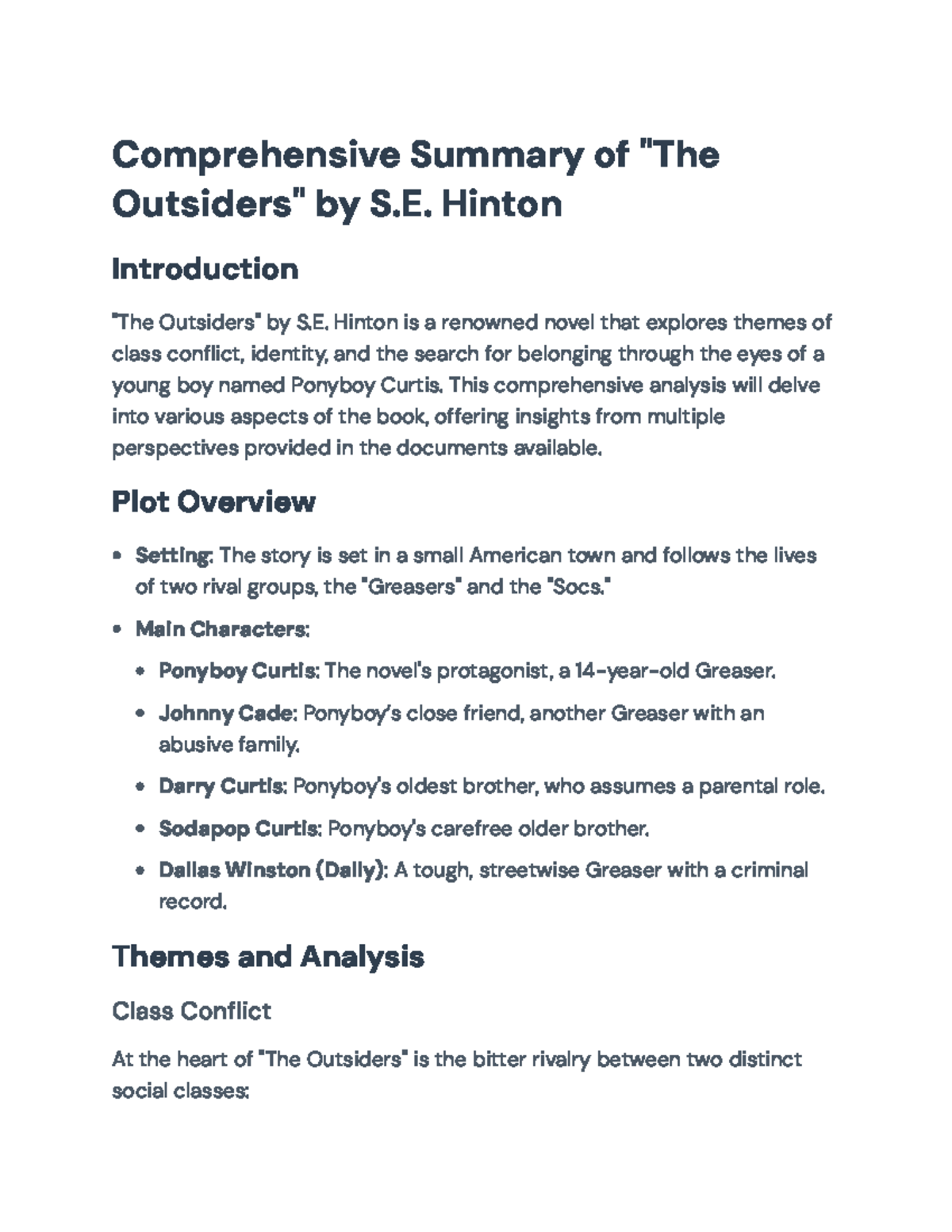 Comprehensive Analysis of "The Outsiders" by S.E. Hinton ...