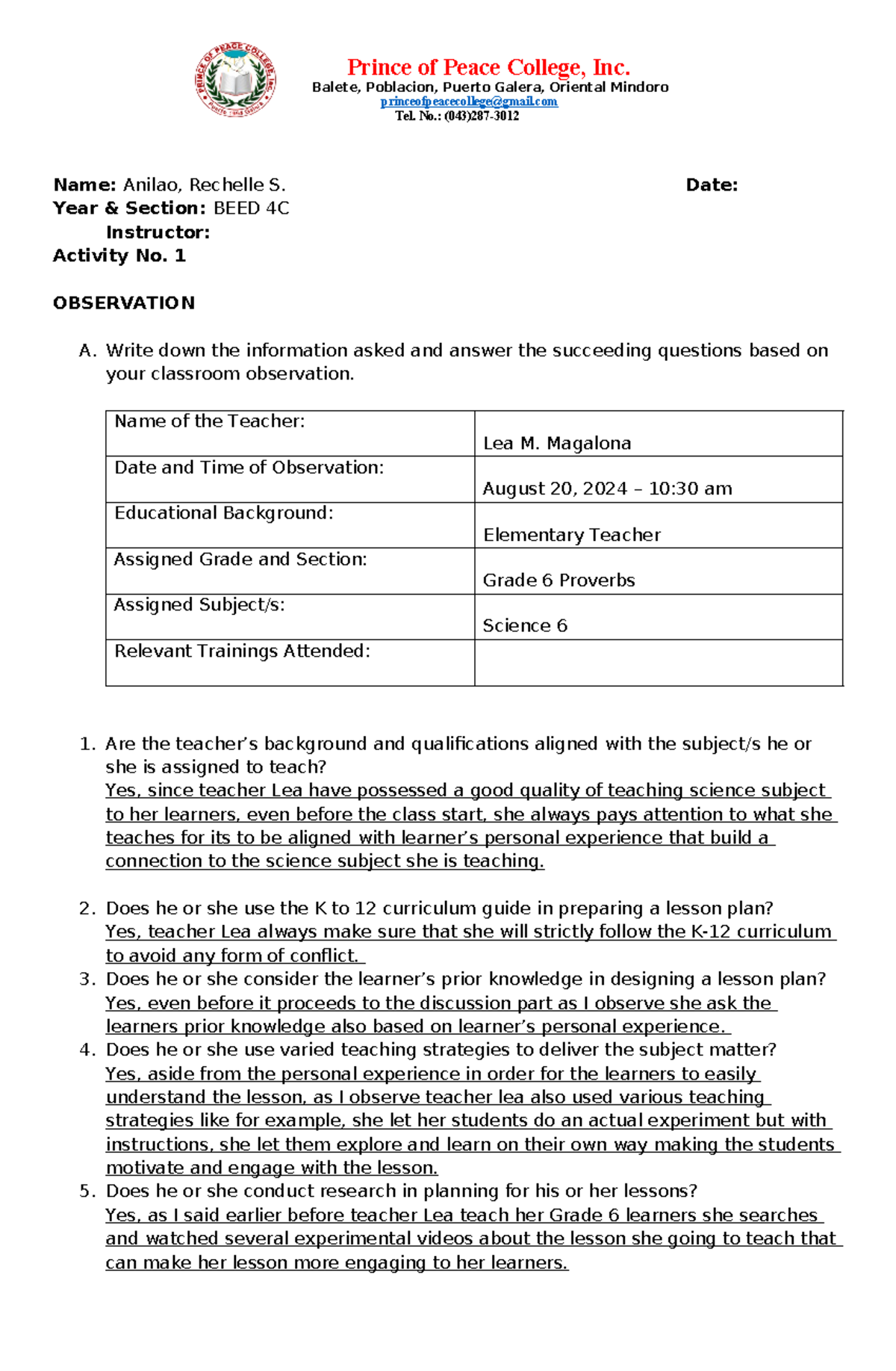 LE1-PCK - learning episode pedagogical content knowledge - Prince of ...