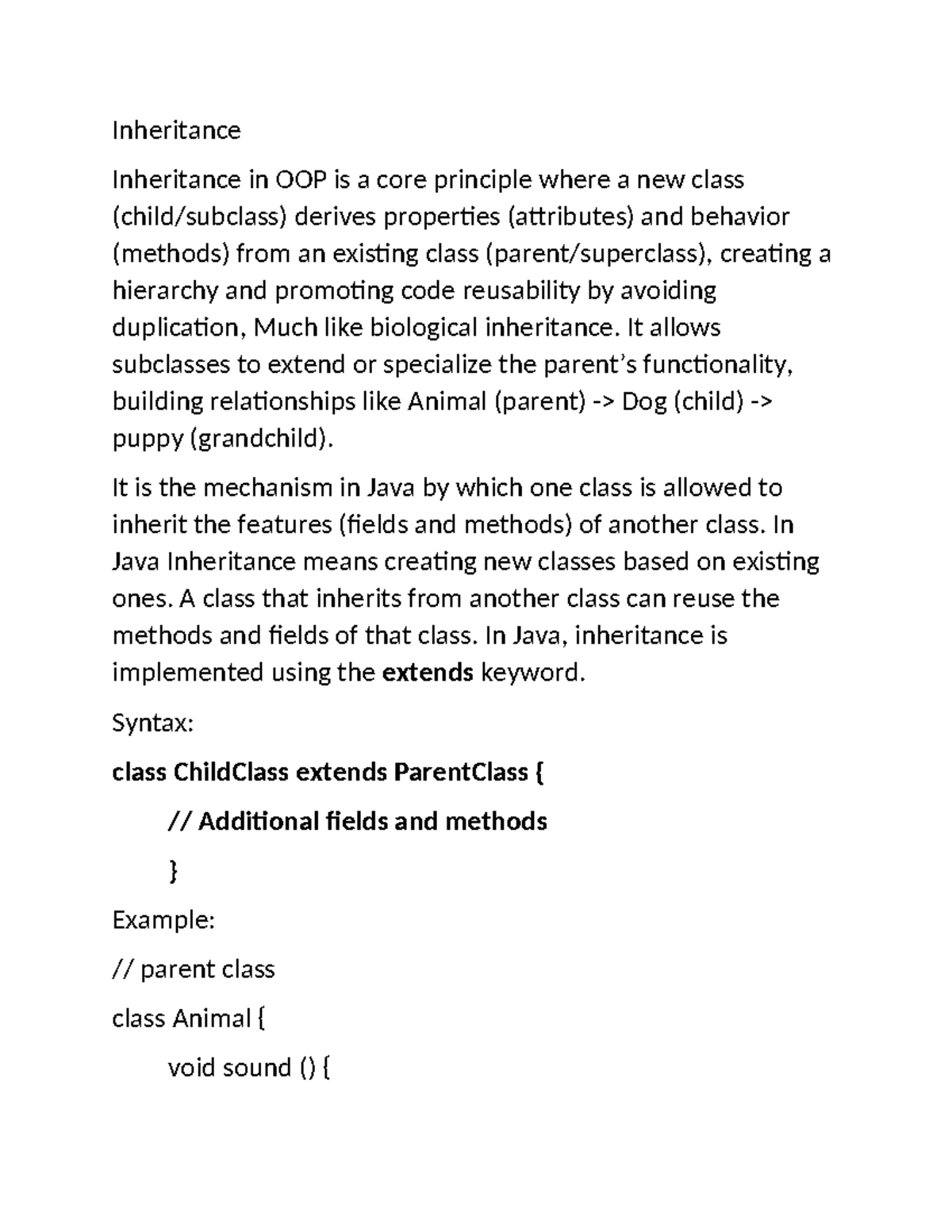 Inheritance in OOP: Core Principles and Java Implementation - Studocu