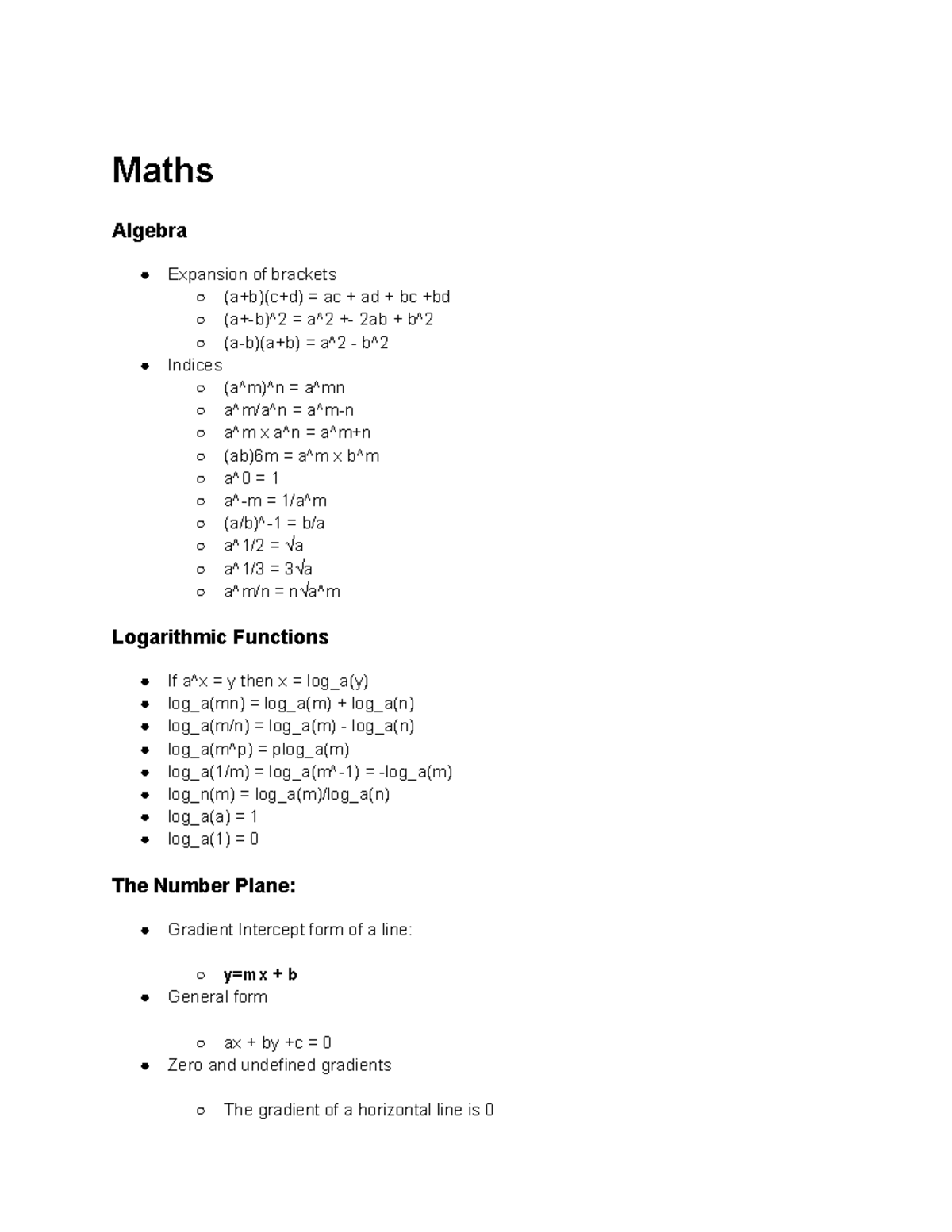Maths Algebra: Expansion, Logarithms, and Quadratic Functions - Studocu