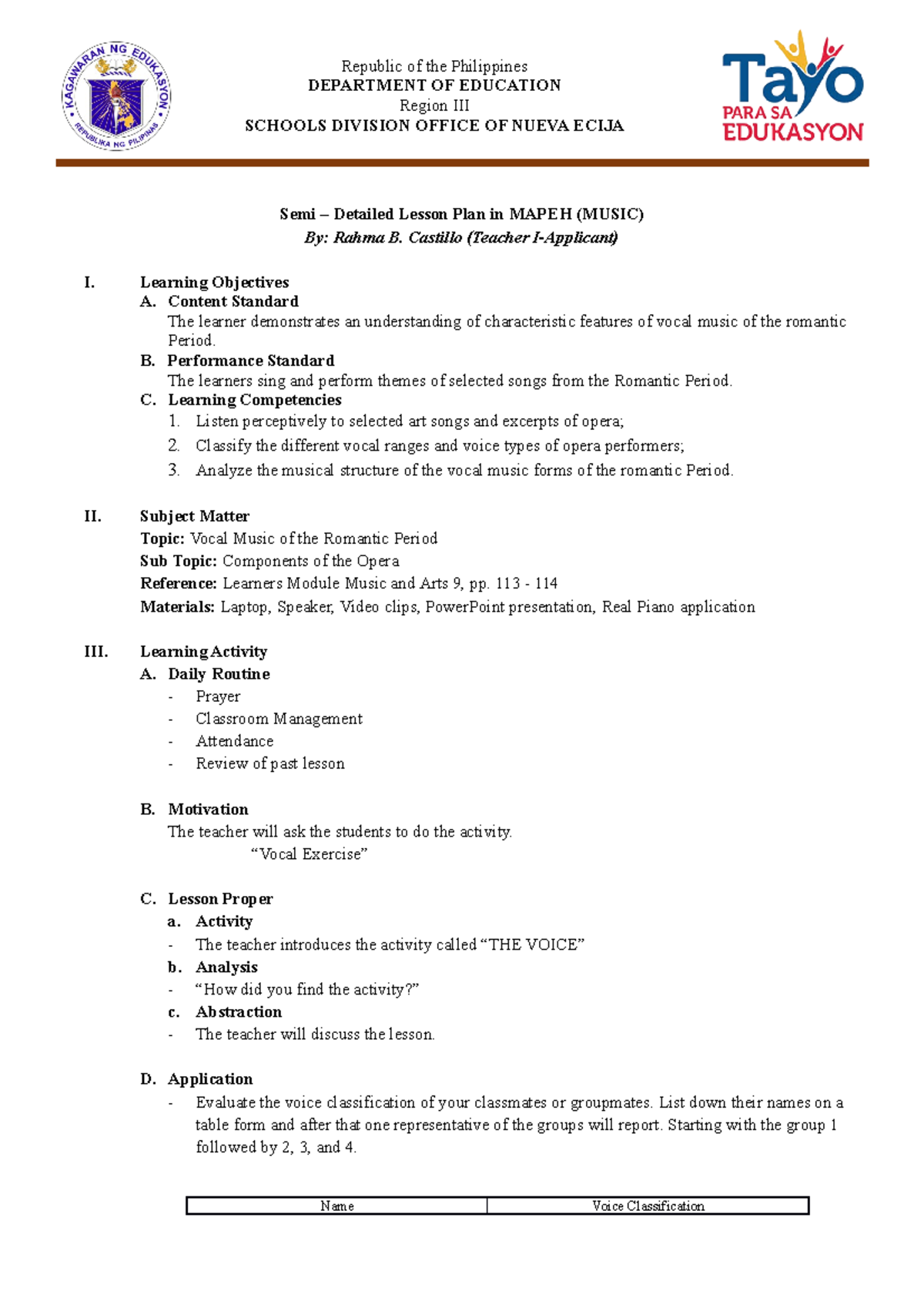 Lesson plan for ranking - Republic of the Philippines DEPARTMENT OF ...