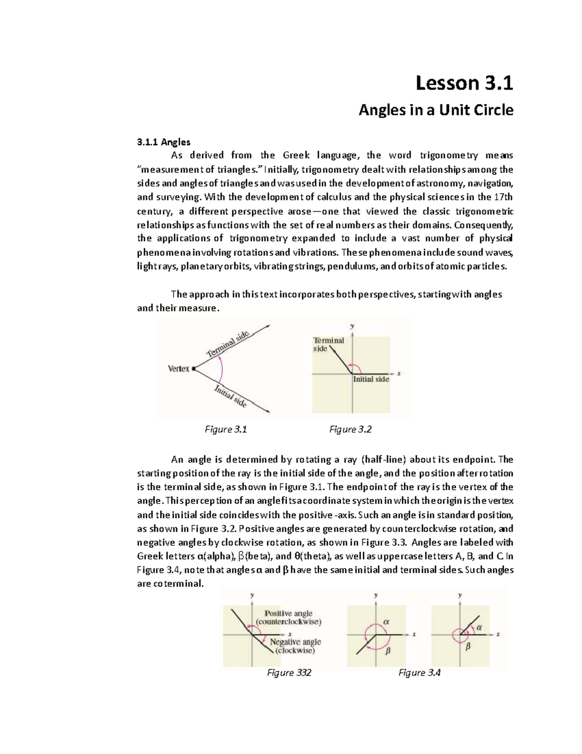 Lesson 3.1: Angles in a Unit Circle - Week 011 Notes - Studocu