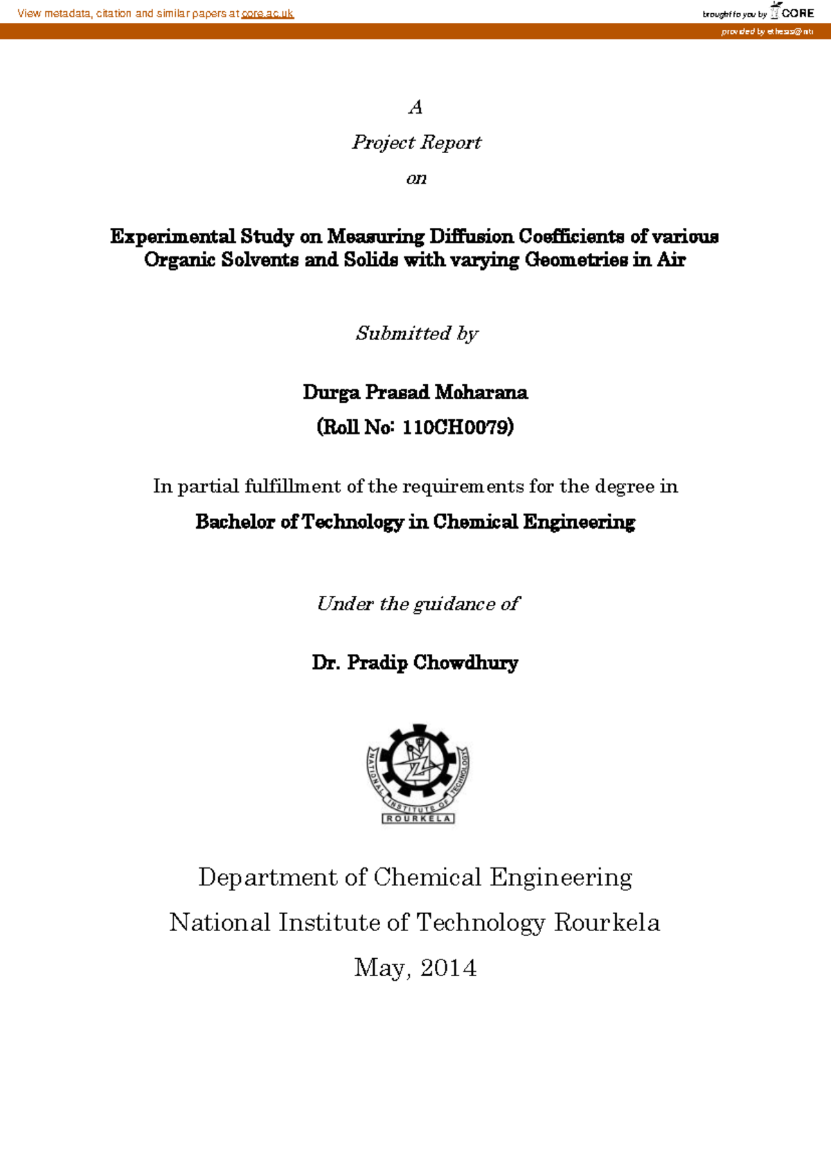 Experimental Study on Diffusion Coefficients of Organic Solvents ...