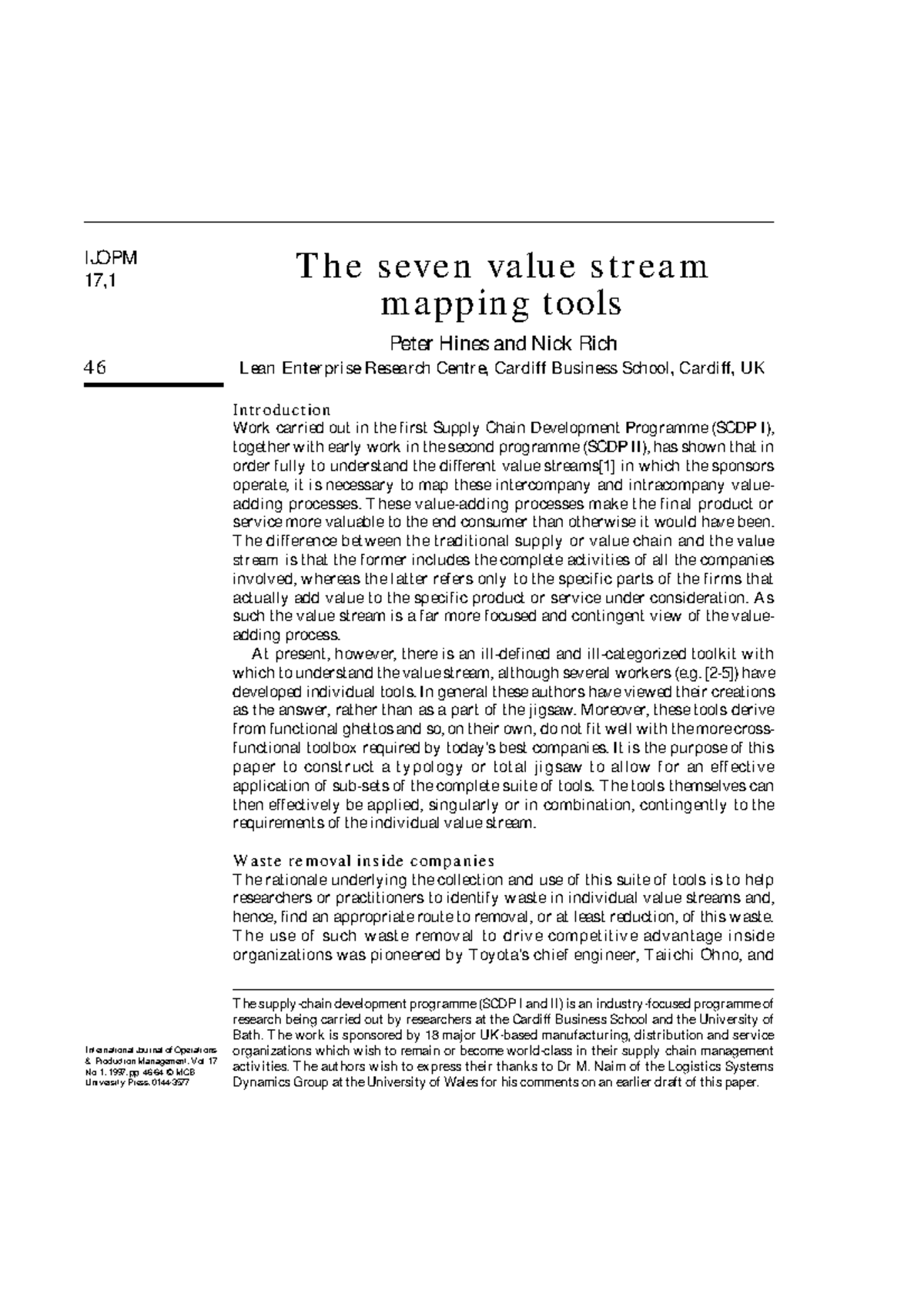 IJOPM 17,1 The Seven Value Stream Mapping Tools Explained - Studeersnel
