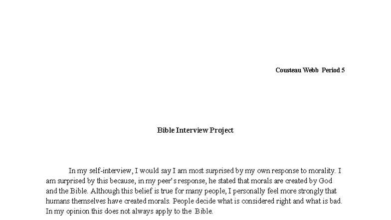 Bible Interview Project: Morality, Faith, and Worldview Insights - Studocu