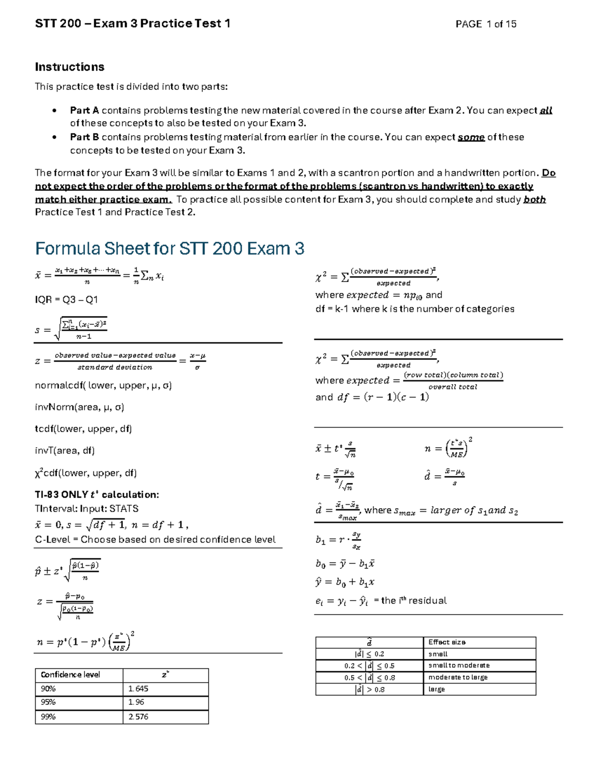 SS26 STT 200 Exam 3 Practice Test 1: Comprehensive Review Guide - Studocu
