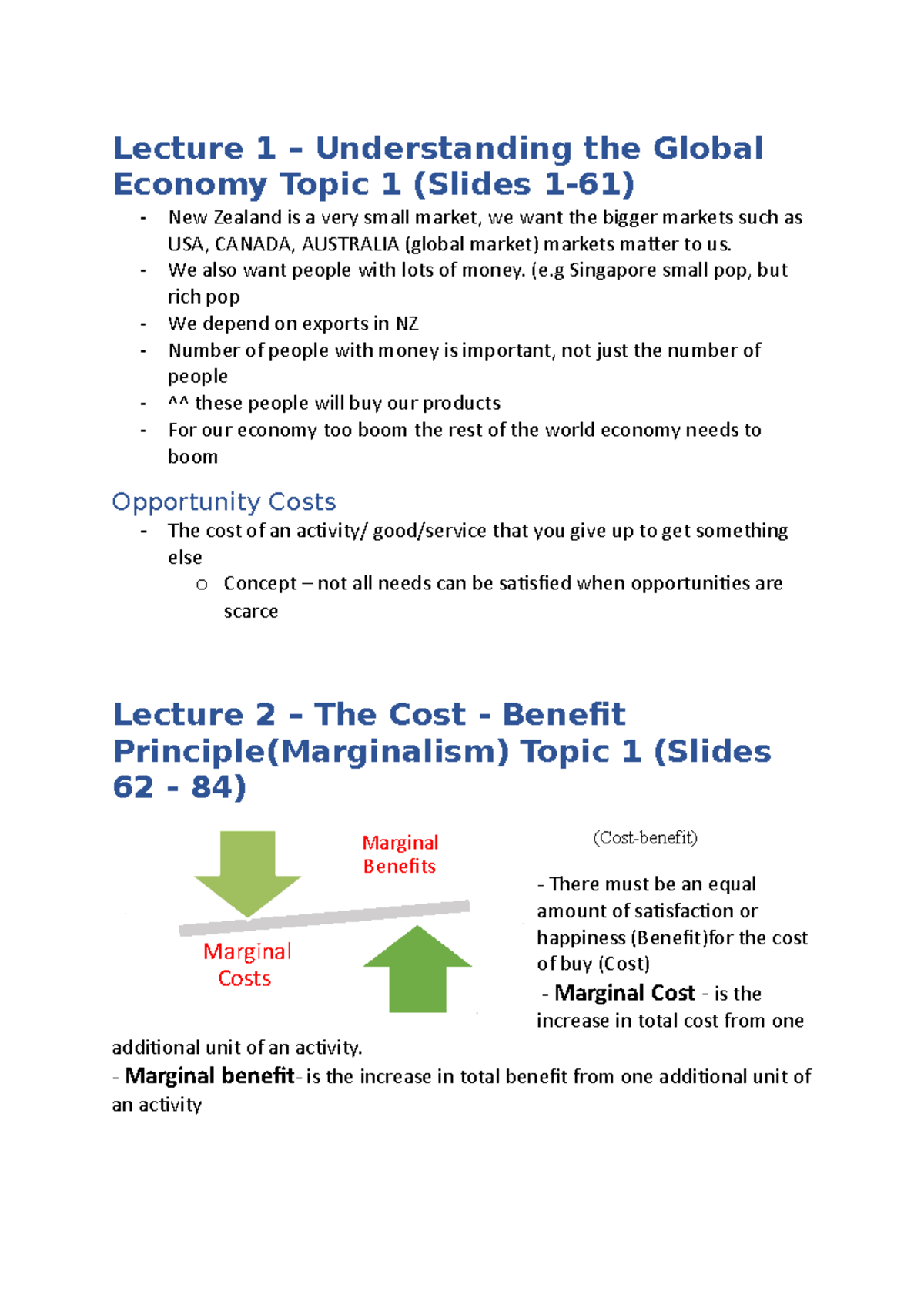 Topic 1-4: Lecture Notes on Global Economy, Cost-Benefit, and Markets ...