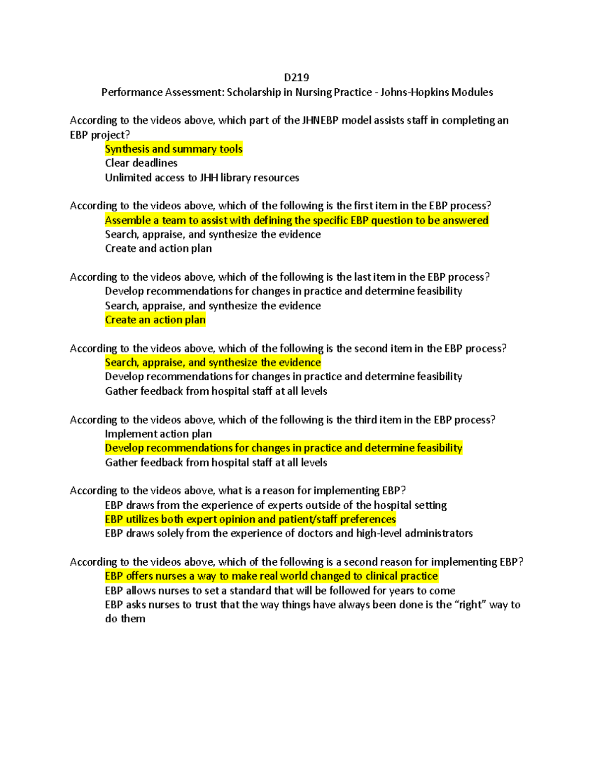 D219 Task 2 - Passed 1st try - D Performance Assessment: Scholarship in Nursing Practice - - Studocu