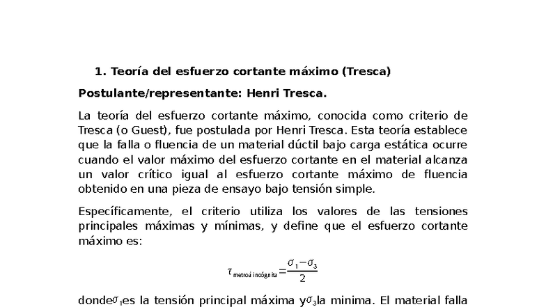 Teoría del esfuerzo cortante máximo - Teoría del esfuerzo cortante ...