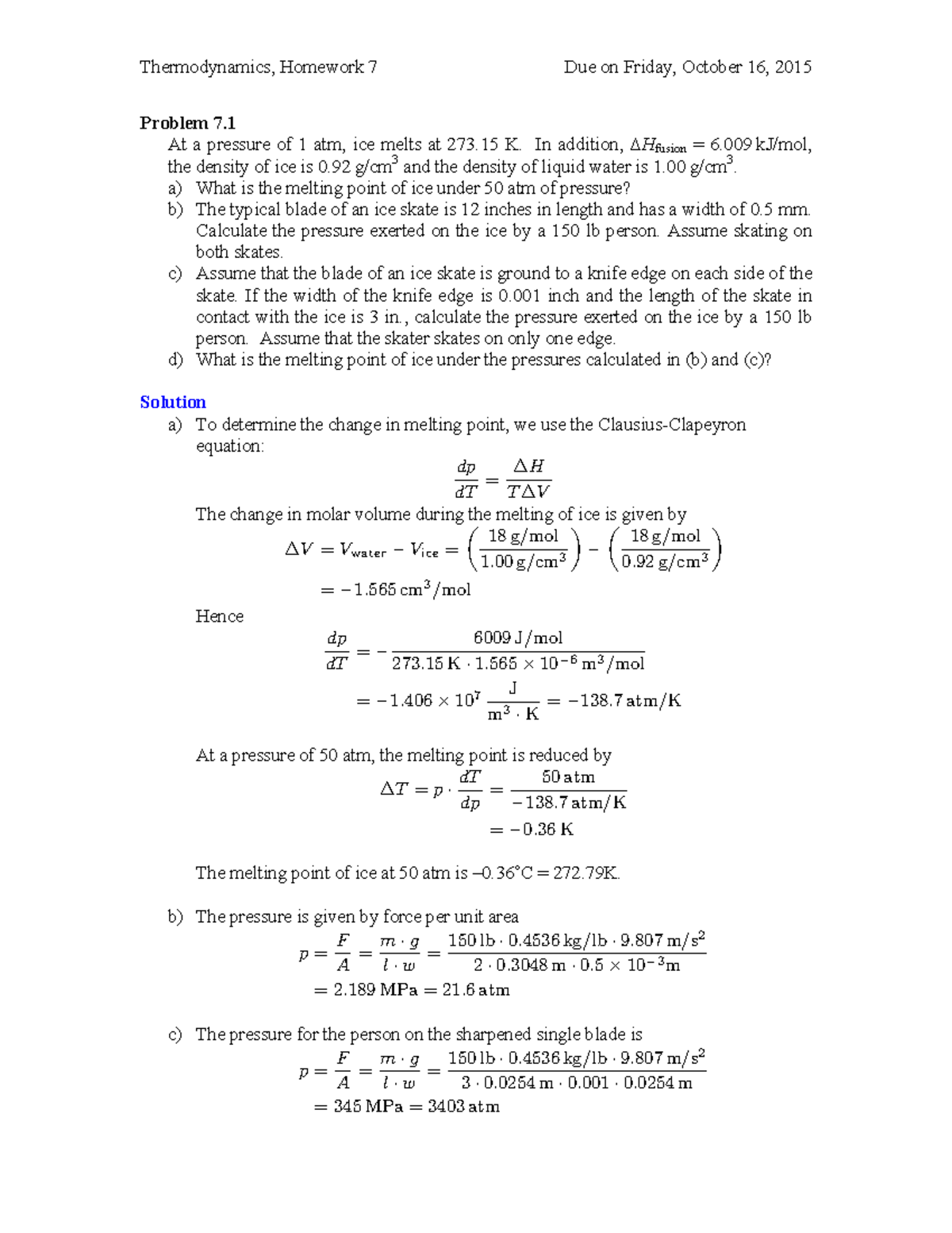 Tutorial Work - 7 - Thermodynamics, Homework 7 Due on Friday, October ...