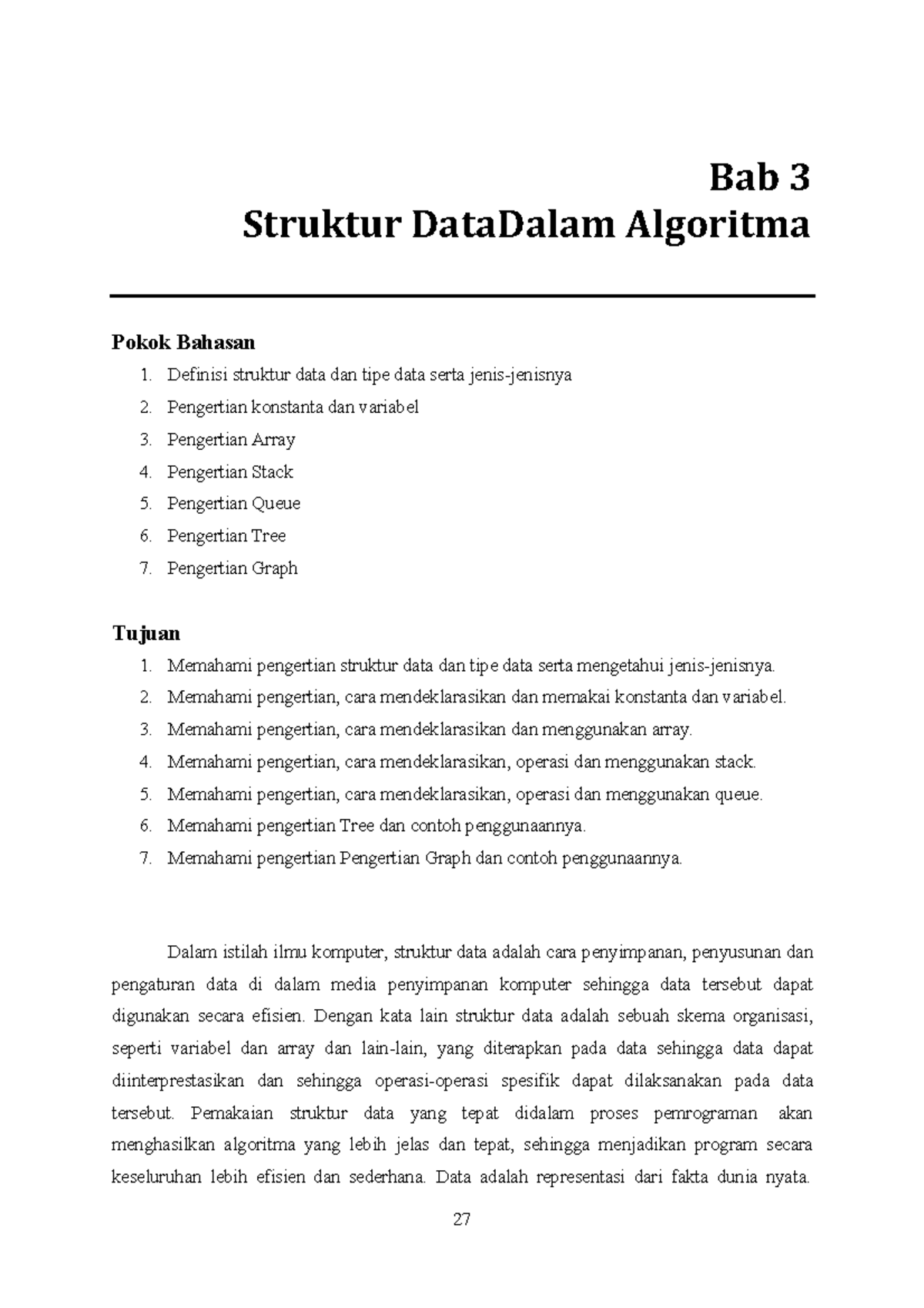 LOGIKA DAN ALGORITMA-STRUKTUR DATA DALAM ALGORITMA - Bab 3 Struktur DataDalam Algoritma Pokok ...