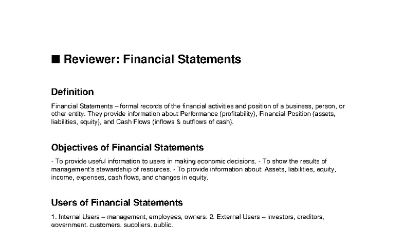 Financial Statements Review: Key Definitions & Components - Studocu