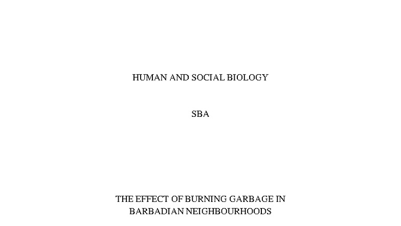 HSB SBA: Impact of Garbage Burning on Health in Barbados - Studocu