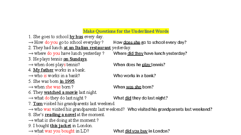 GE3 - Question Formation Practice for English Language - Studocu