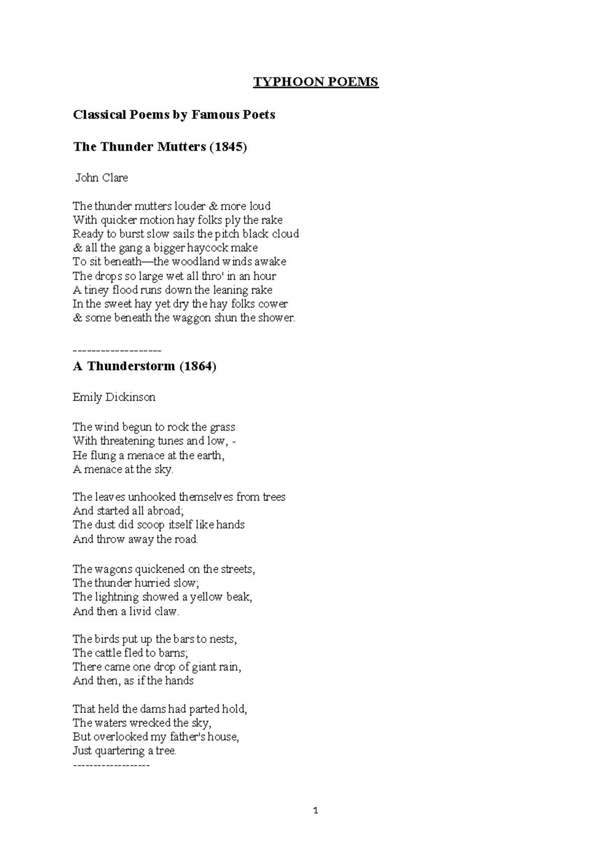 Typhoon Poems: A Collection of Classical Works on Storms - Studocu