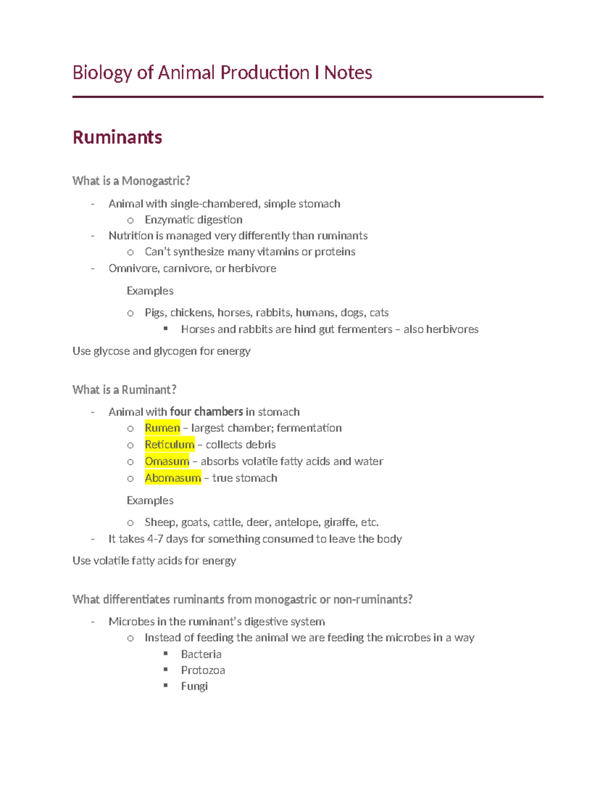 Biology of Animal Production I: Ruminant Management Notes - Studocu