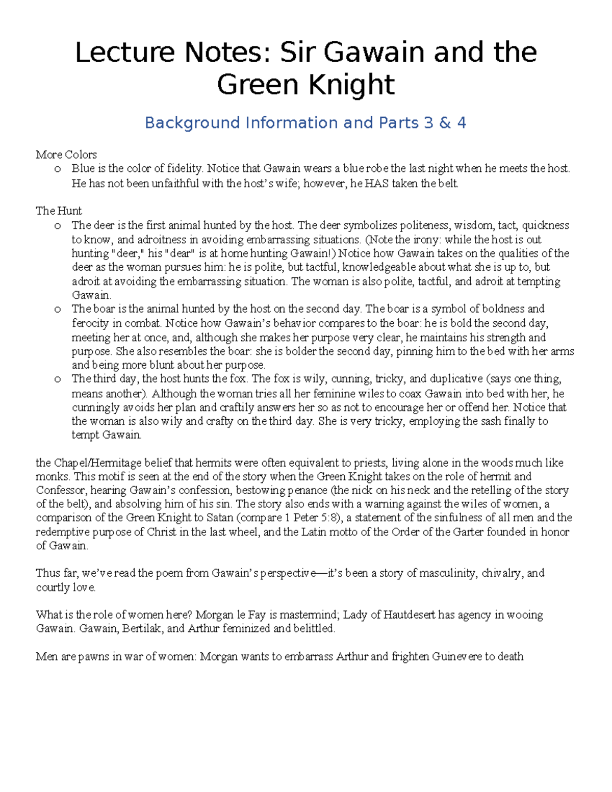 Lecture Notes: Sir Gawain and the Green Knight - Background & Analysis ...