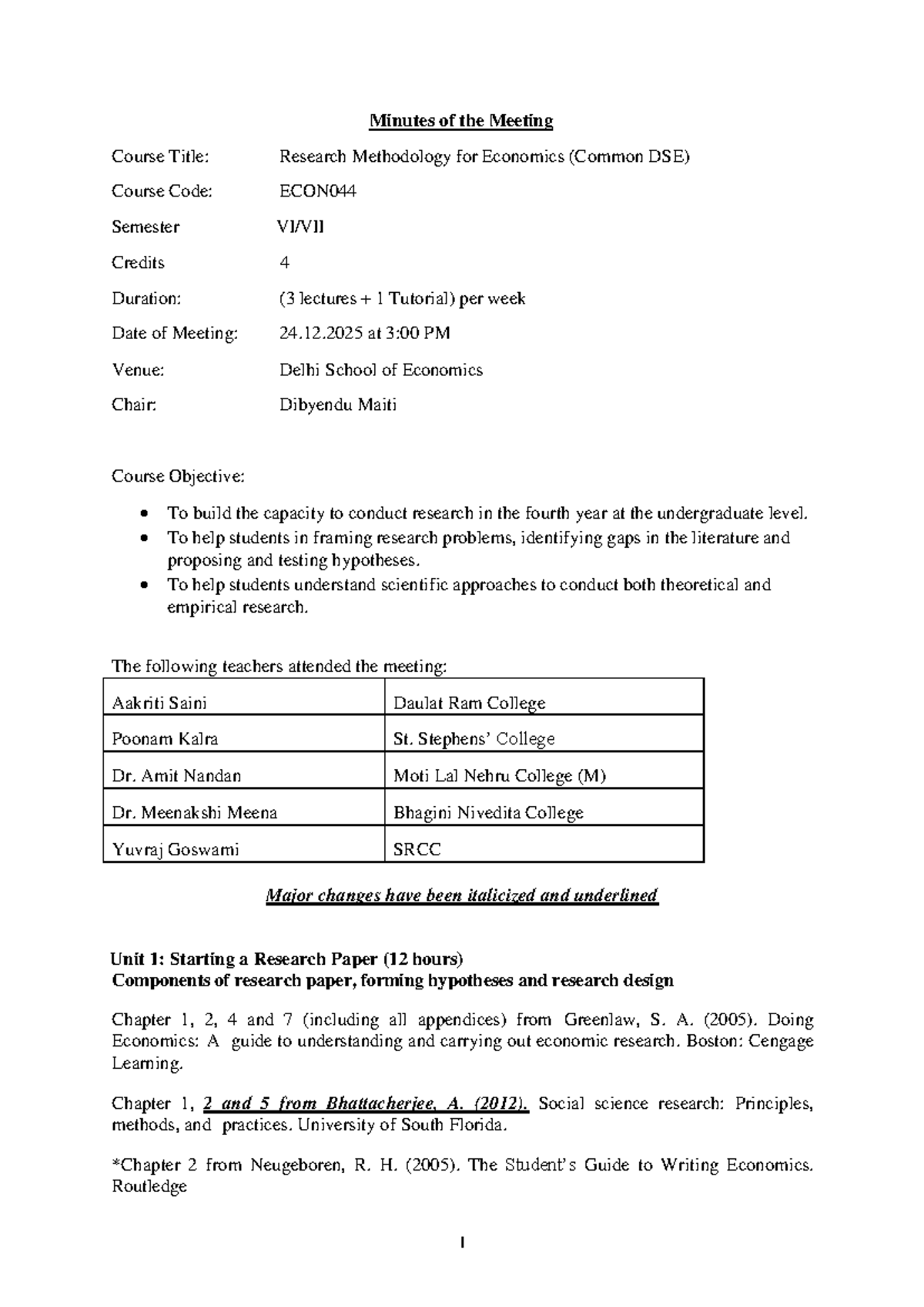 ECON044 Research Methodology Meeting Minutes - Dec 2025 - Studocu