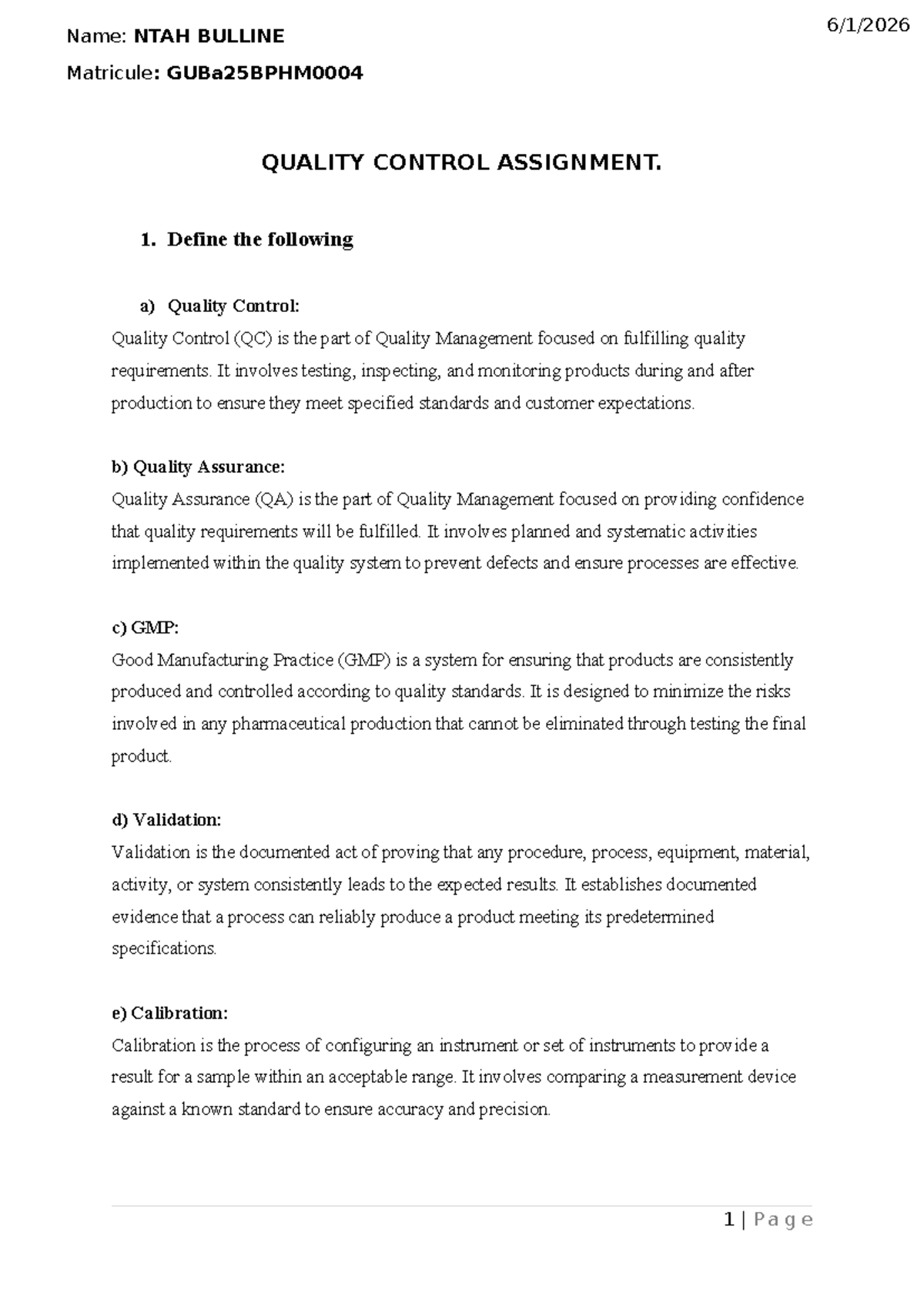 Quality Control Assignment (NTAH 2023) - Key Concepts Explained - Studocu