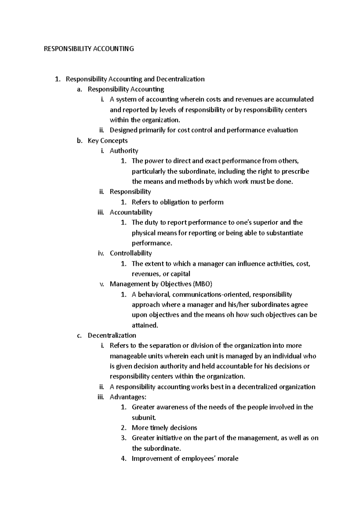 Responsibility Accounting Overview: Key Concepts and Applications - Studocu
