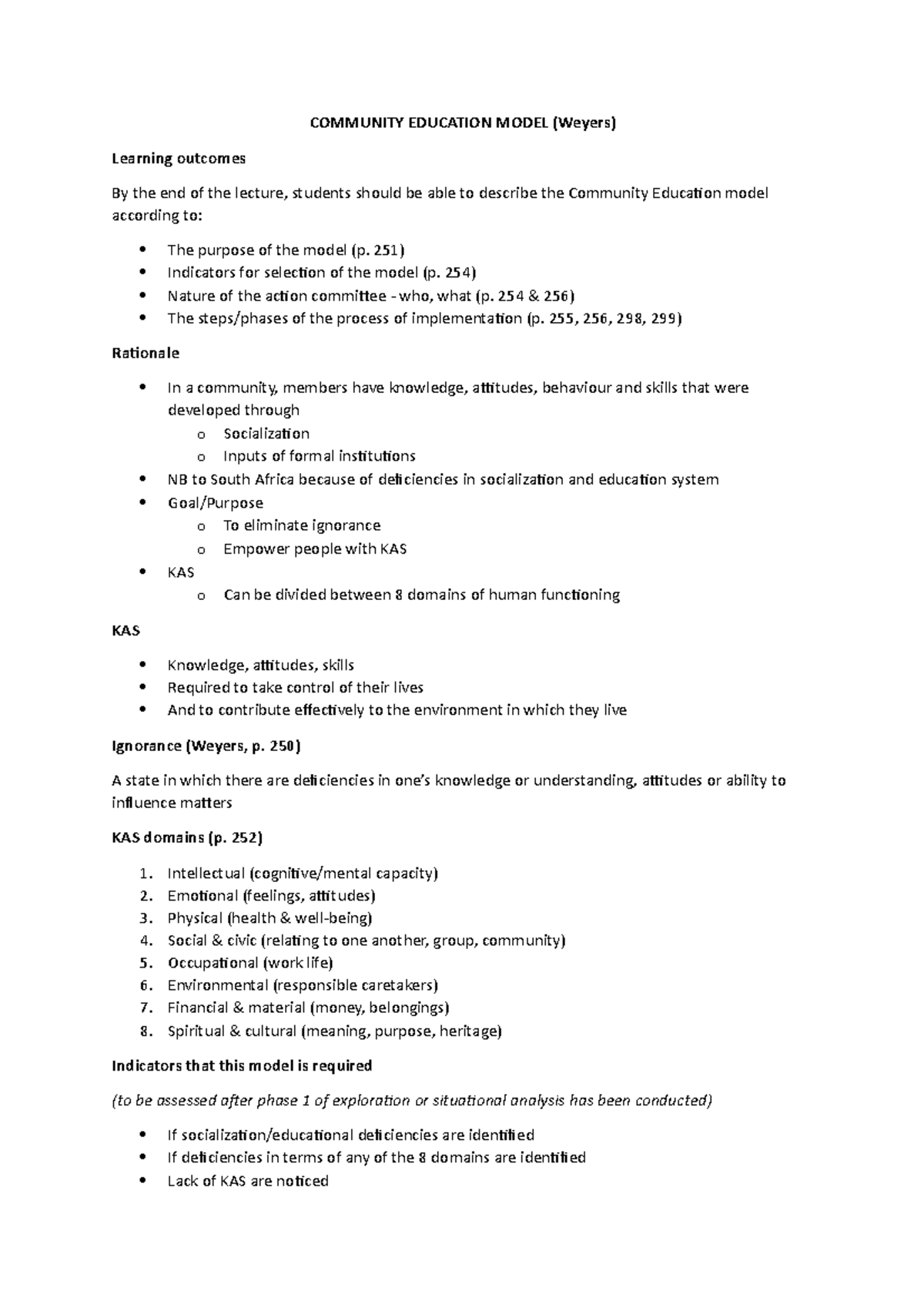 SWDV202 Lecture 8: Overview of the Community Education Model - Studocu