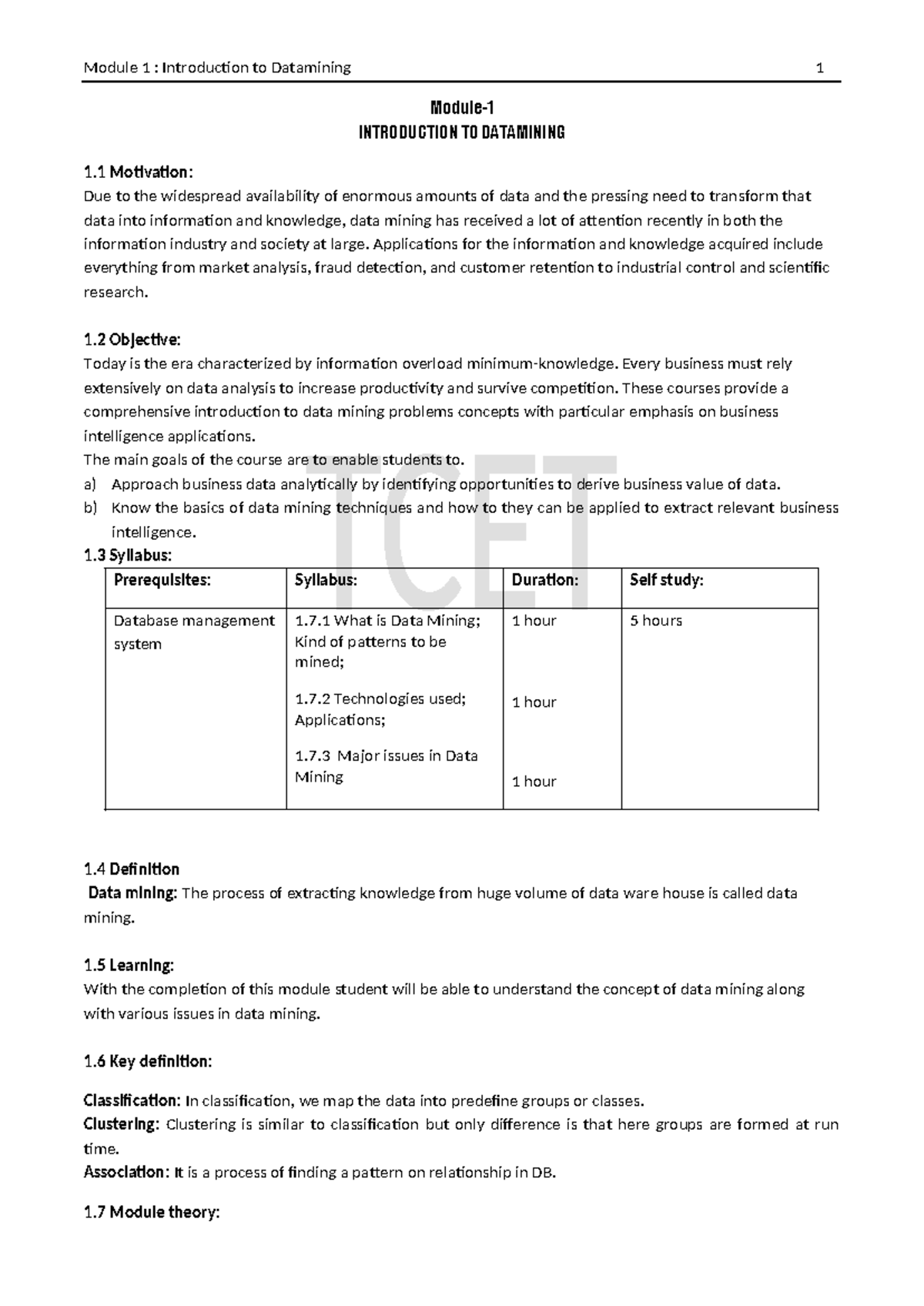 Module 1 (Introduction to Data Mining) - Module 1 : Introduction to ...