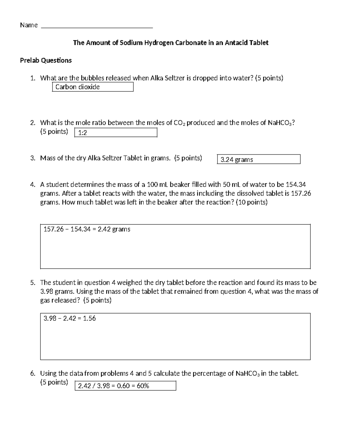 8.22.W - Alka Seltzer Strength Lab: Sodium Hydrogen Carbonate Analysis ...