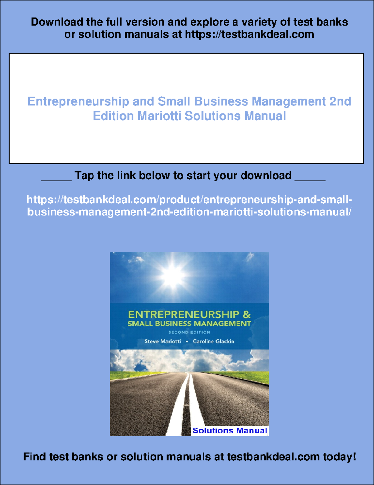 Entrepreneurship & Small Business Management 2nd Ed. Mariotti Solutions ...