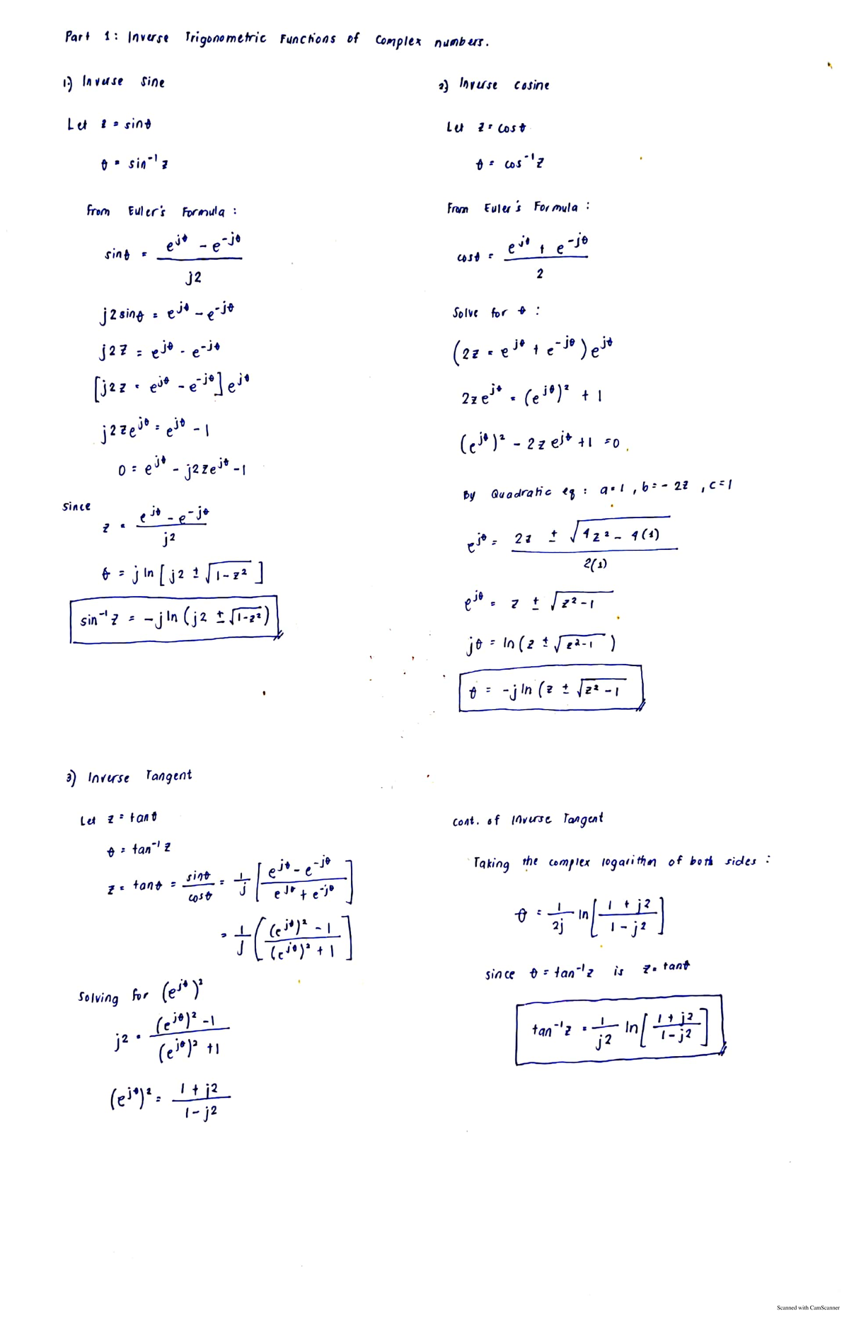 Advance Mathematics (Inverse Trigonometric Function of Complex Numbers ...