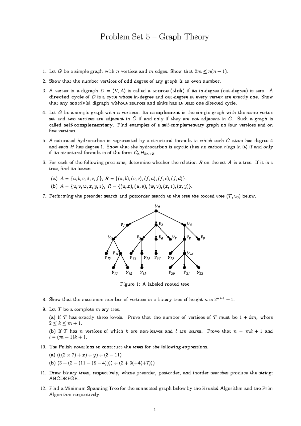 Problem Set 5: Graph Theory - Final Exam Preparation - Beifang Chen ...