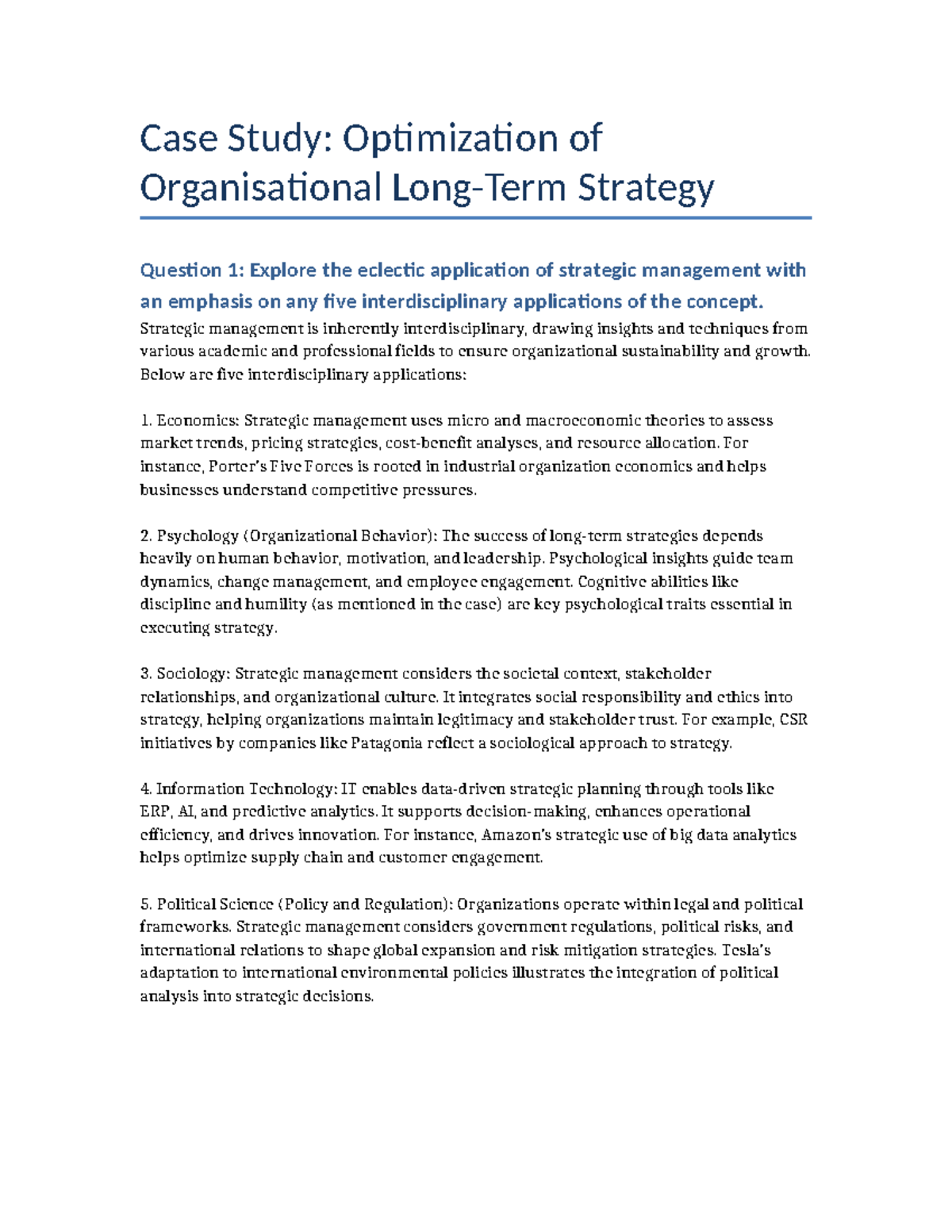 Case Study: Interdisciplinary Applications in Strategic Management ...