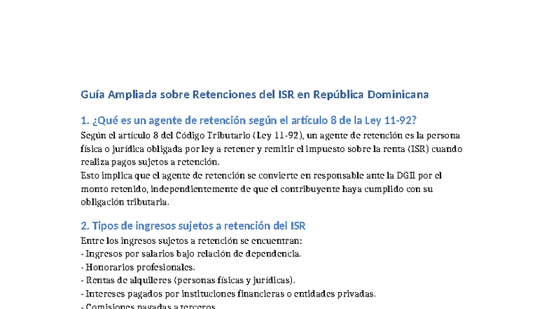 Guía Ampliada sobre Retenciones del ISR en RD - Studocu