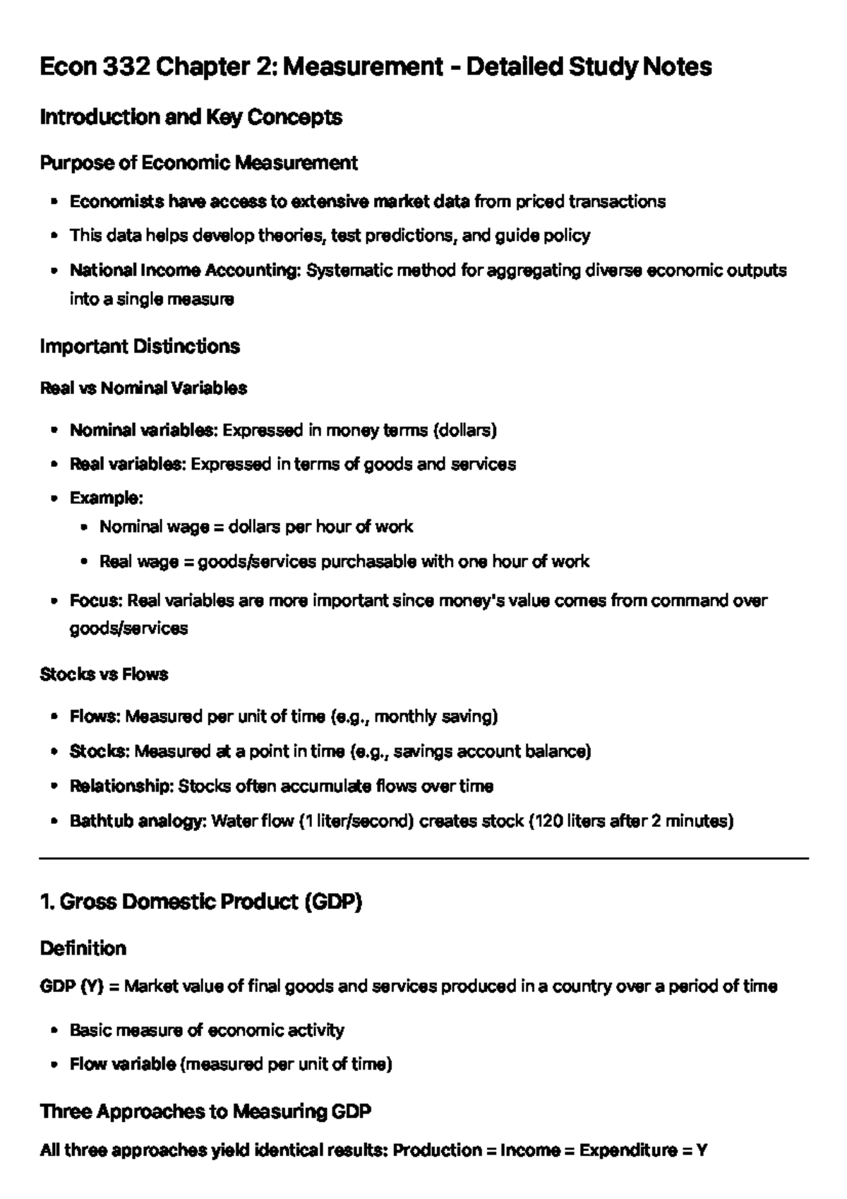 Econ 332 Midterm 1 Study Guide: Key Concepts and Measurements - Studocu