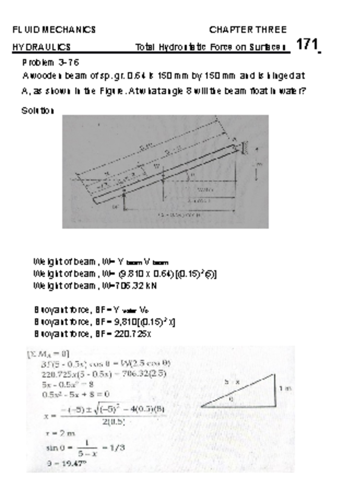 Hydraulics 171 - 176: Total Hydrostatic Force Problems Solutions - Studocu