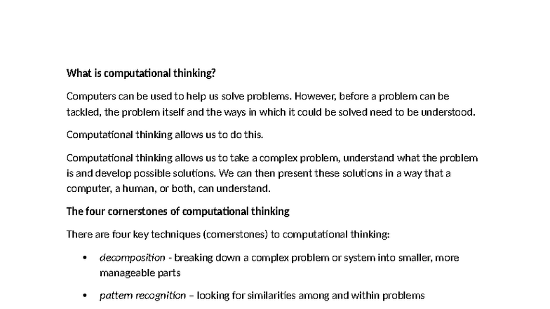 Understanding Computational Thinking: Key Concepts and Techniques - Studocu