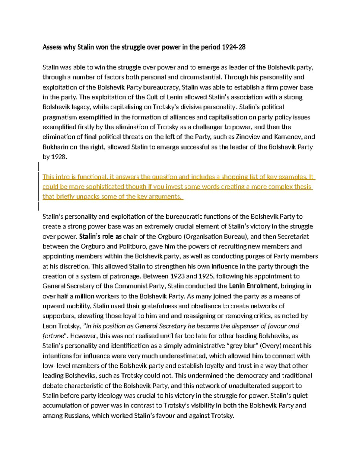 Assessing Stalin's Power Struggle Victory 1924-28: Key Factors ...