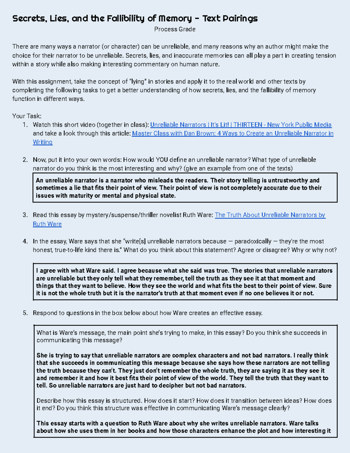 ADV Secrets, Lies, and the Fallibility of Memory - Text Pairings ...