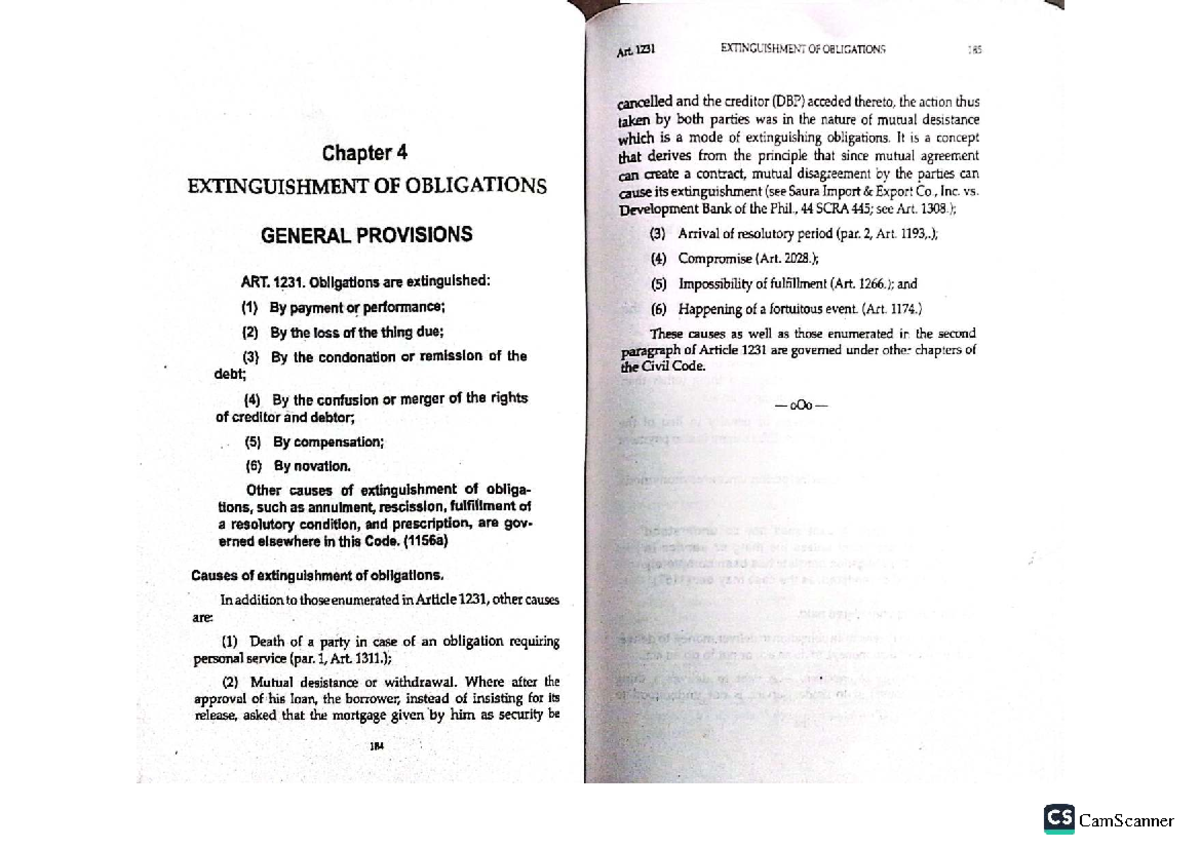 Oblicon Chapter 4: Extinguishment of Obligations - Lecture Notes - Studocu