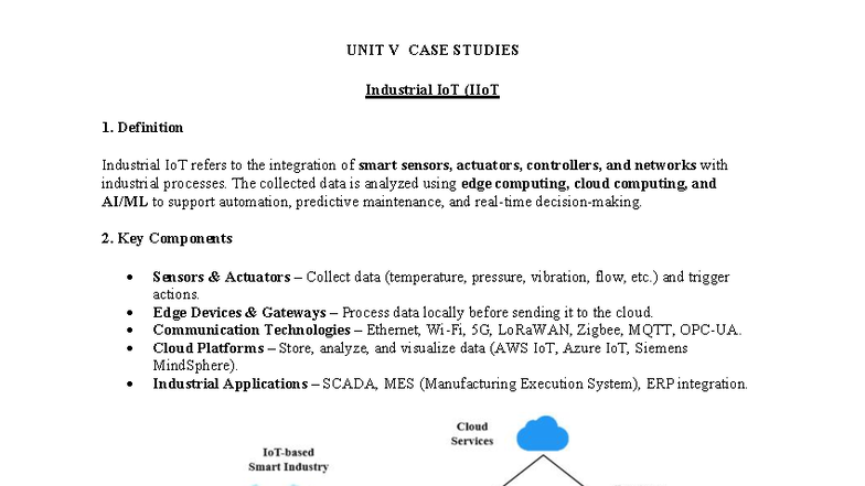 IoT UNIT V: Case Studies on Industrial IoT and Smart Technologies - Studocu