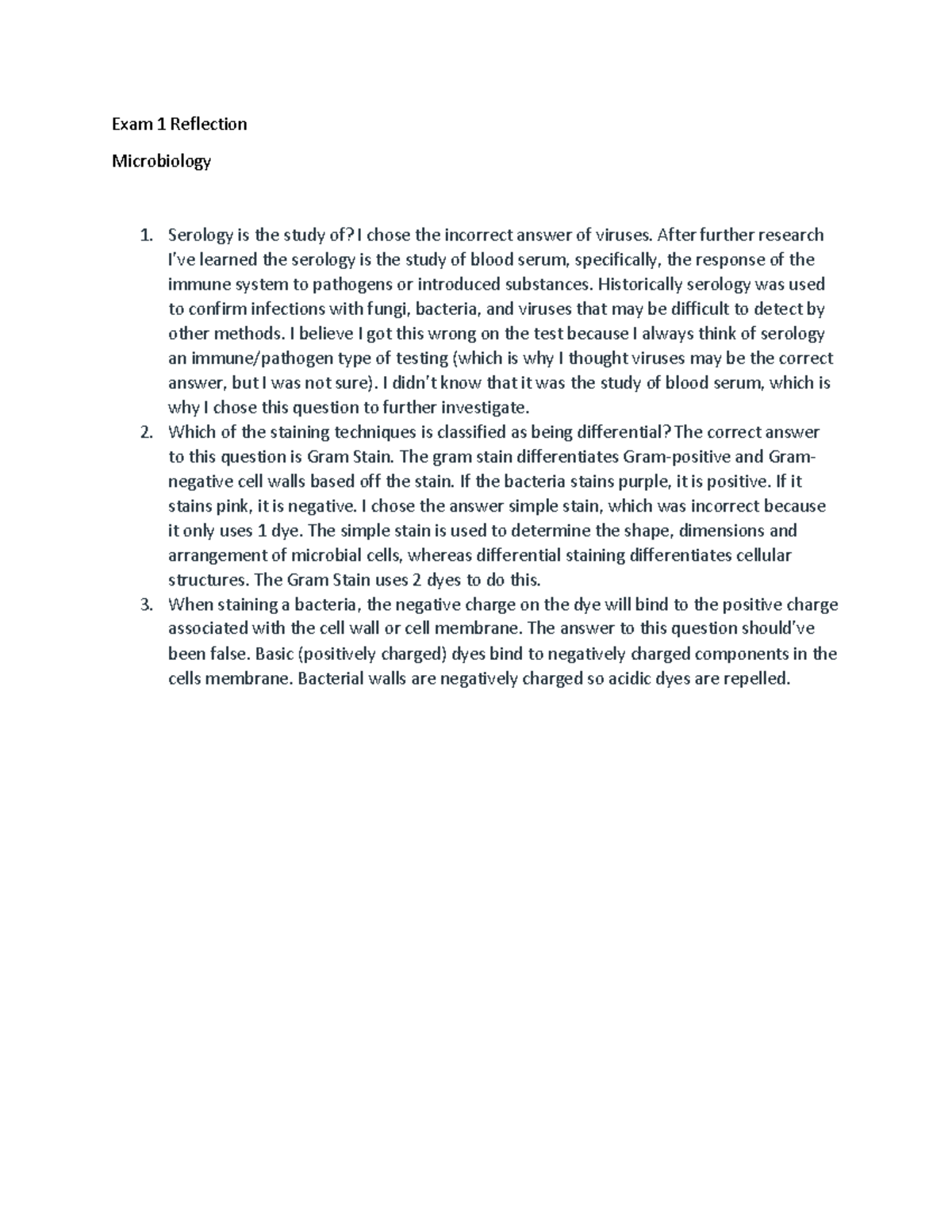 Exam 1 Reflection: Insights on Microbiology Concepts - Studocu