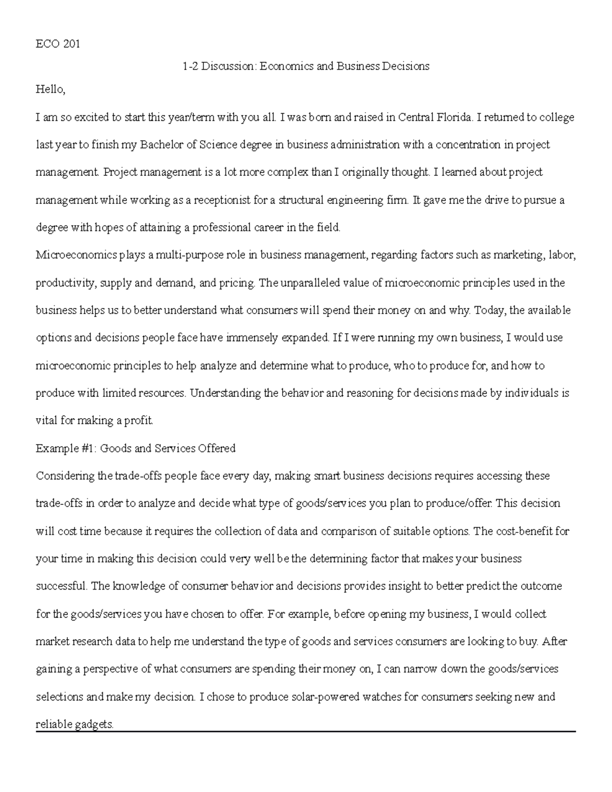 ECO201 Module 1: Discussions on Microecon & Business Decisions - Studocu
