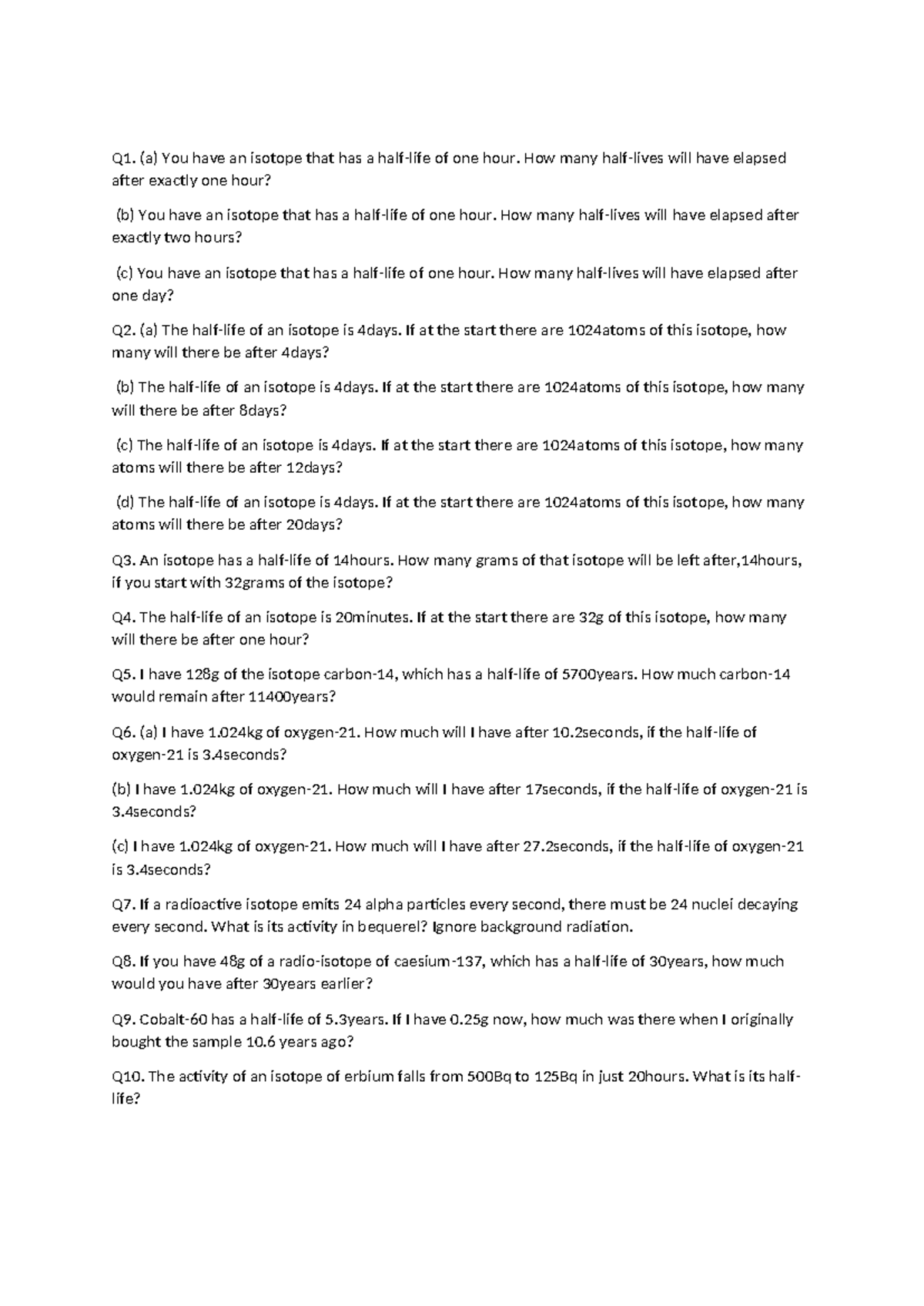 Half-Life Calculations: Questions & Solutions for Chemistry 101 - Studocu