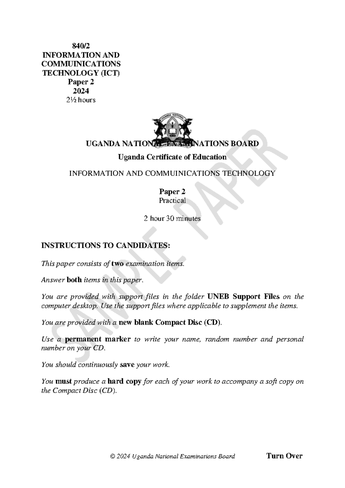 840 ICT Paper 2 Practical Exam Instructions - 2024 - Studocu