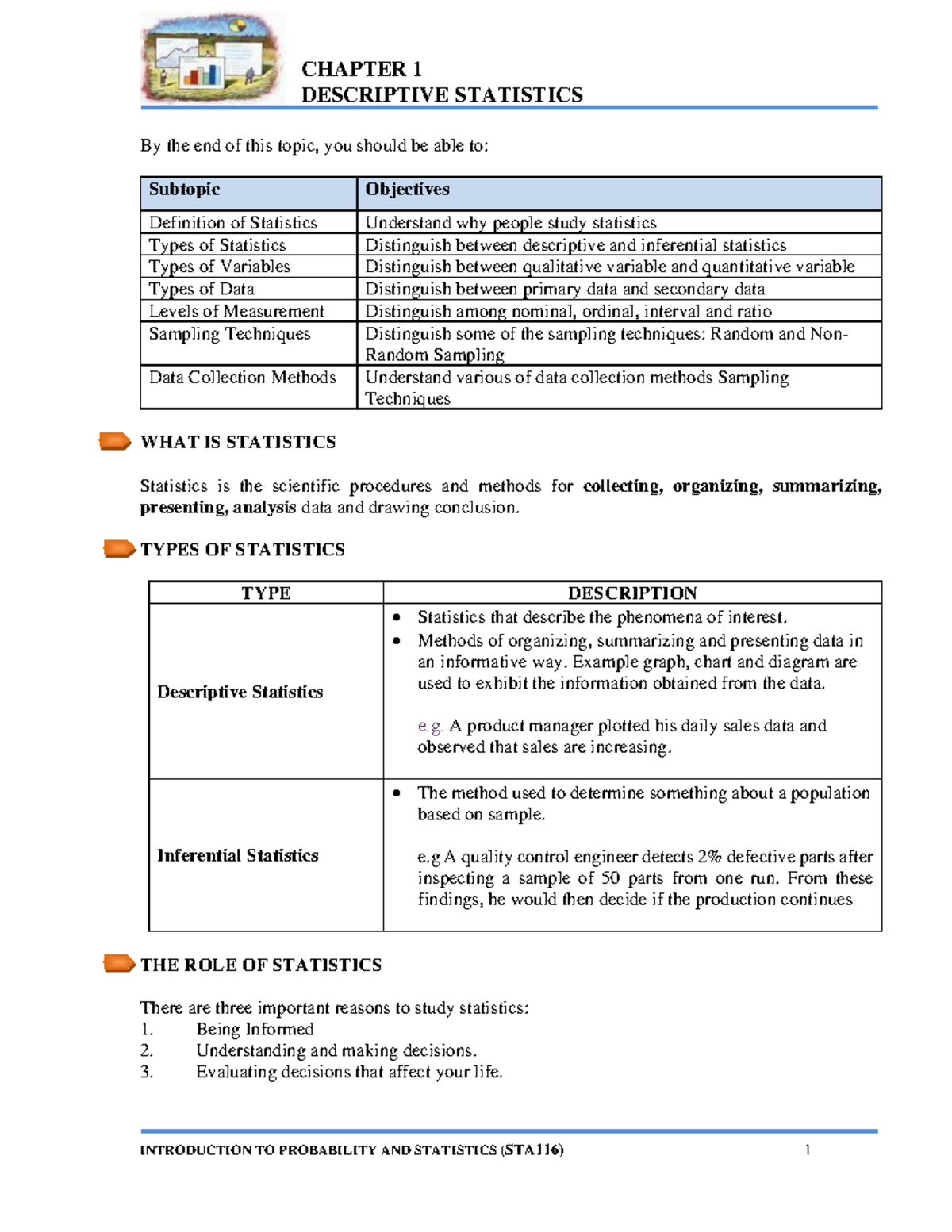 Chapter 1: Descriptive Statistics Overview (STA116) - Studocu